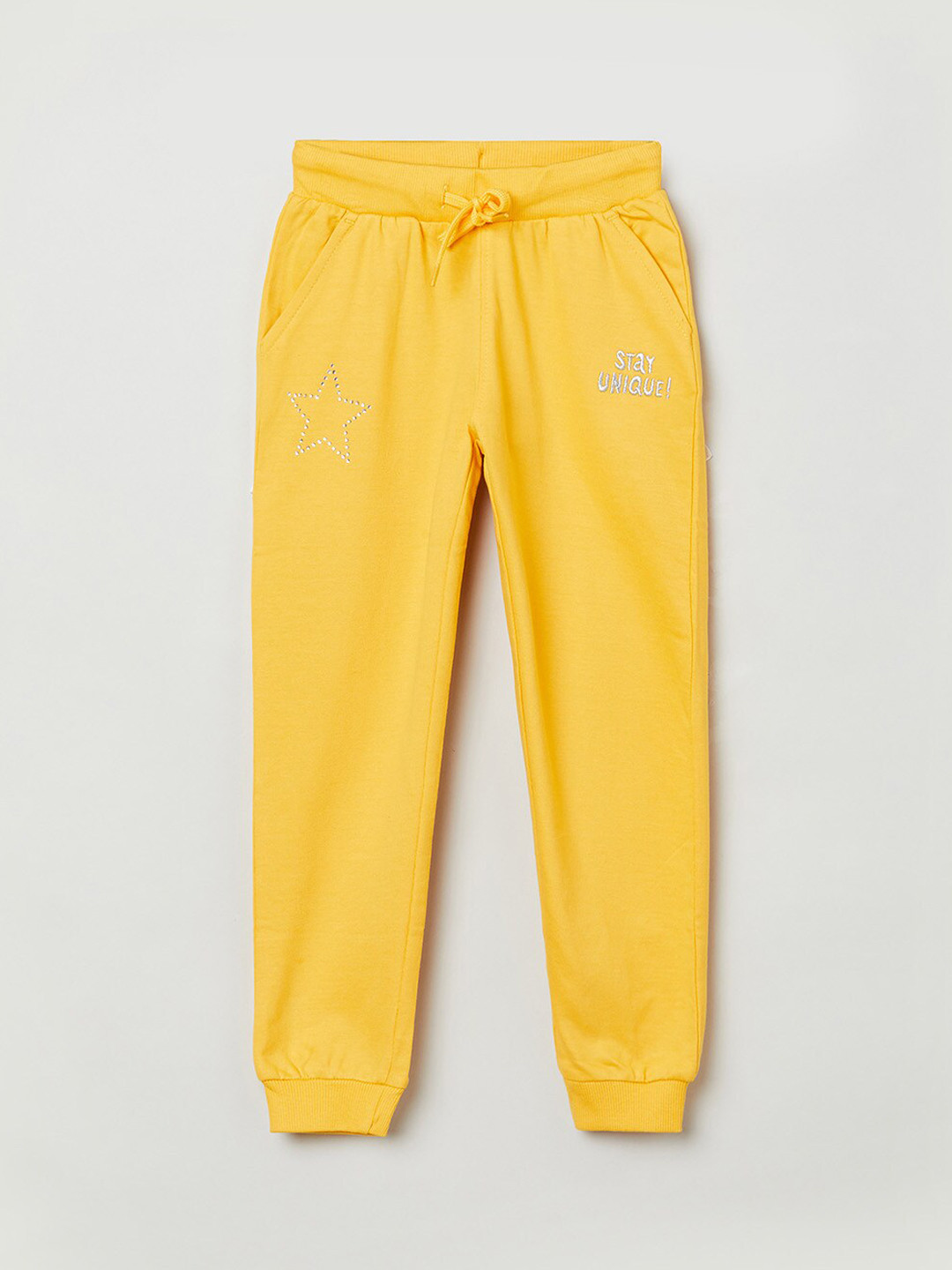 Buy Max Girls Yellow Solid Pure Cotton Joggers - Track Pants for Girls ...