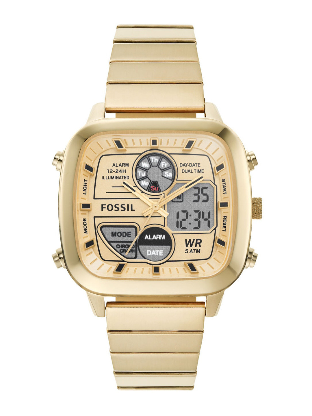 Buy Fossil Men Gold Toned Stainless Steel Dial Analogue And Digital ...