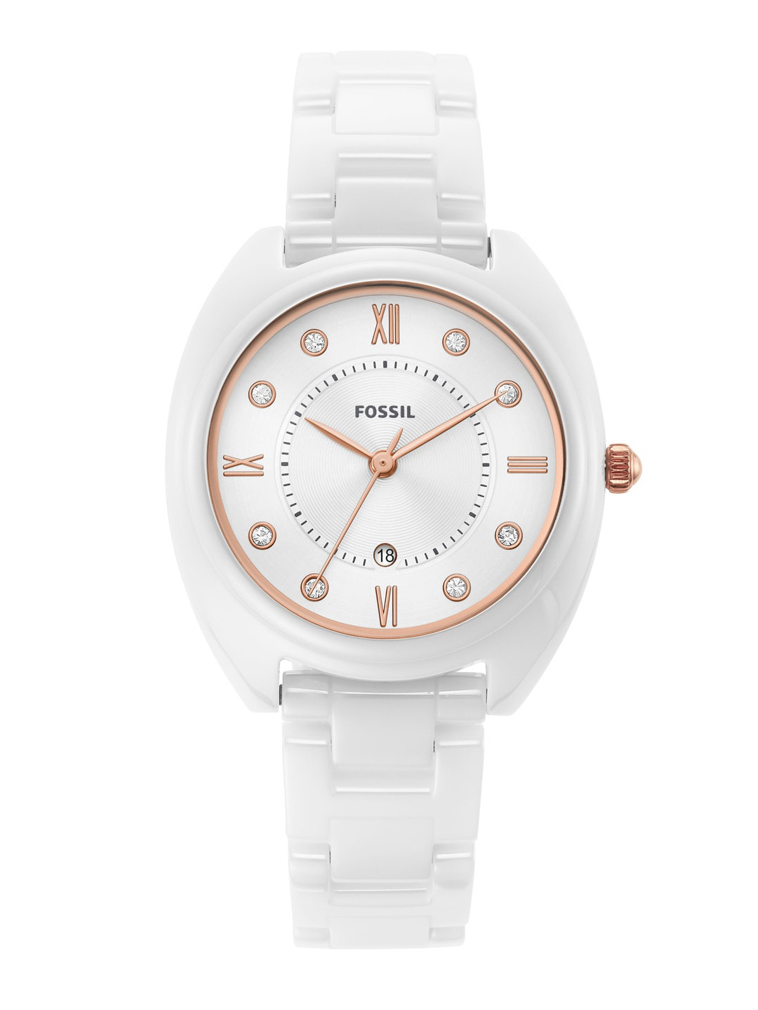 Buy Fossil Women White Embellished Ceramic Dial & Bracelet Style Straps ...