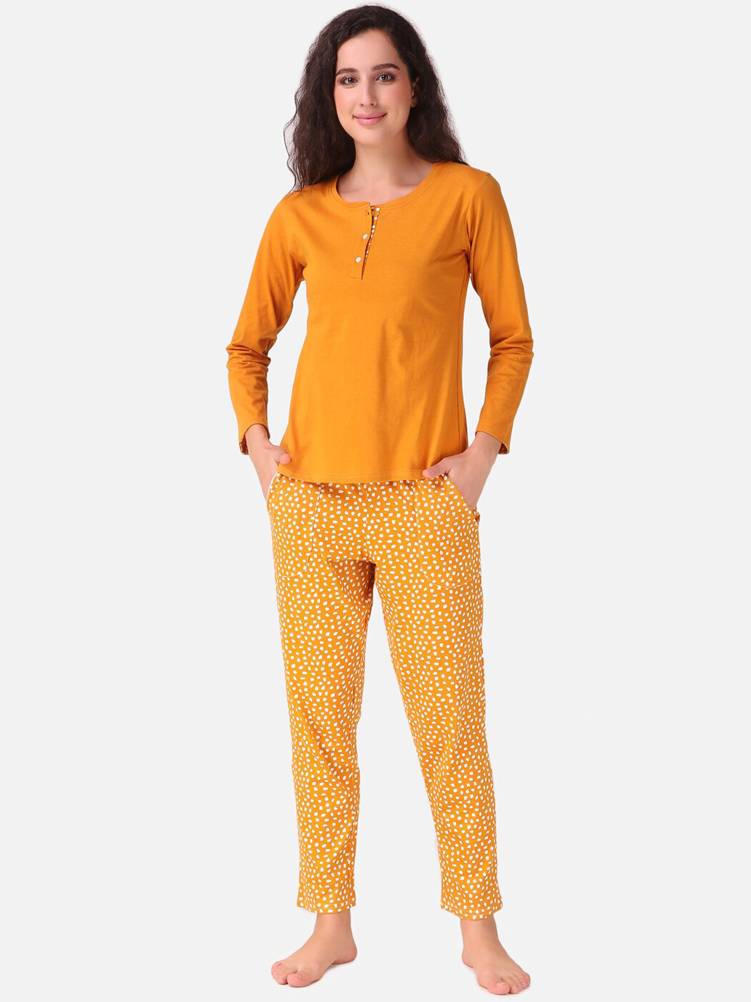Buy Masha Women Mustard & White Night Suit - Night Suits for Women ...