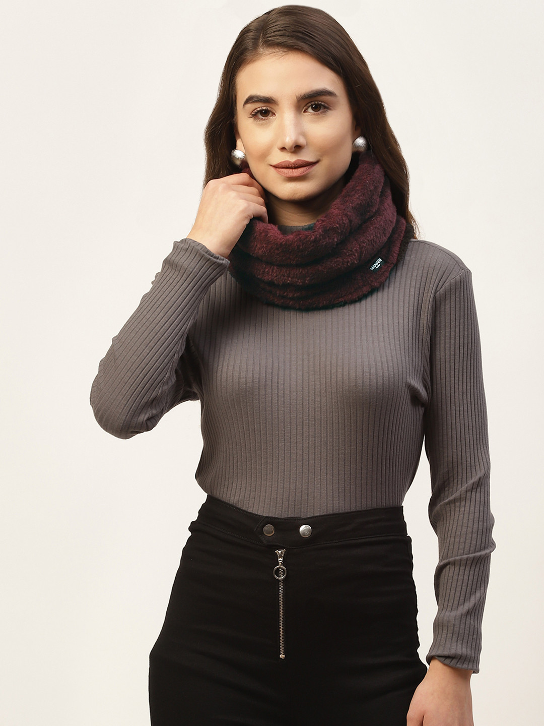 Buy MANARI India Unisex Maroon Double Sided Solid Acrylic Snood Muffler ...
