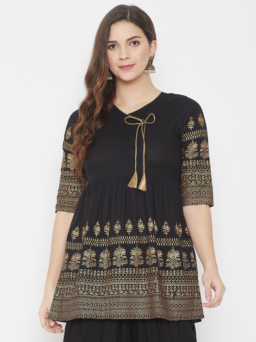 Buy WineRed Black & Gold Toned Pure Cotton Printed Tunic - Tunics for ...