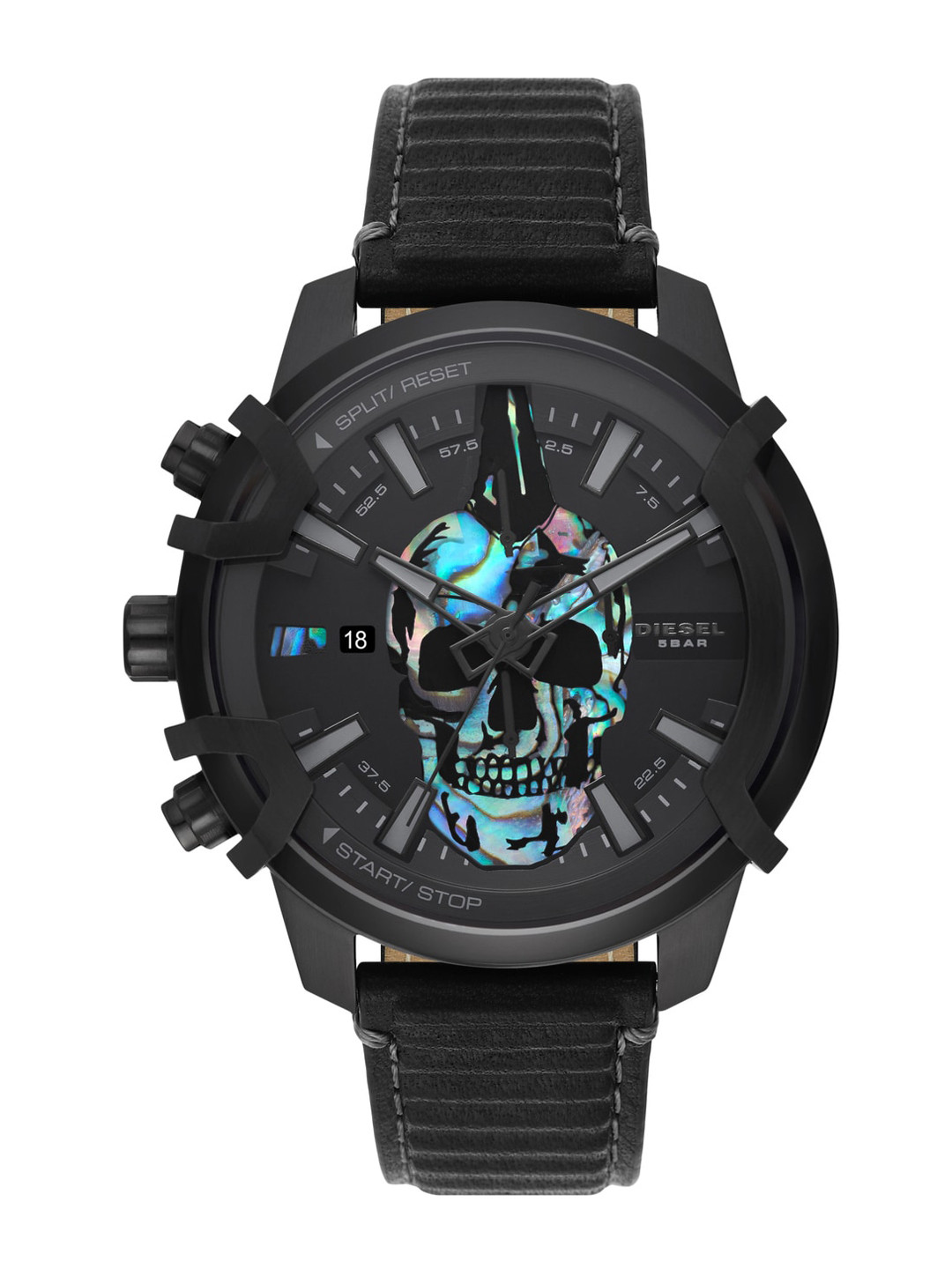 Buy DIESEL Men Black Skeleton Dial & Black Leather Straps Analogue ...