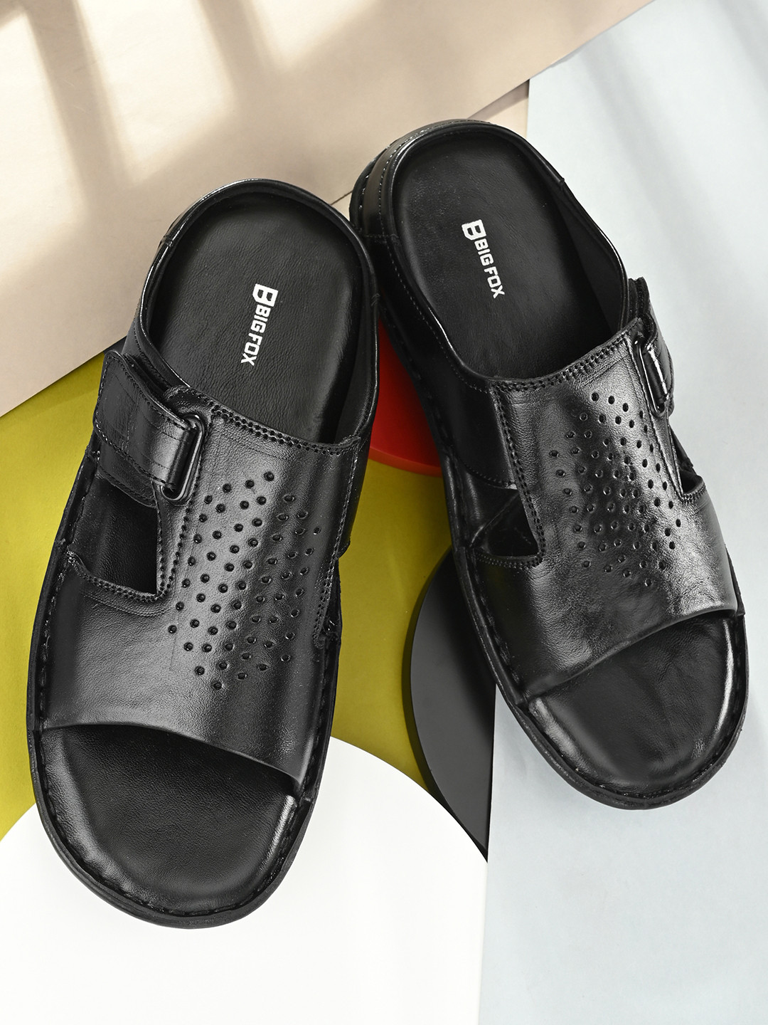 Buy Big Fox Men Black Leather Comfort Sandals - Sandals for Men ...