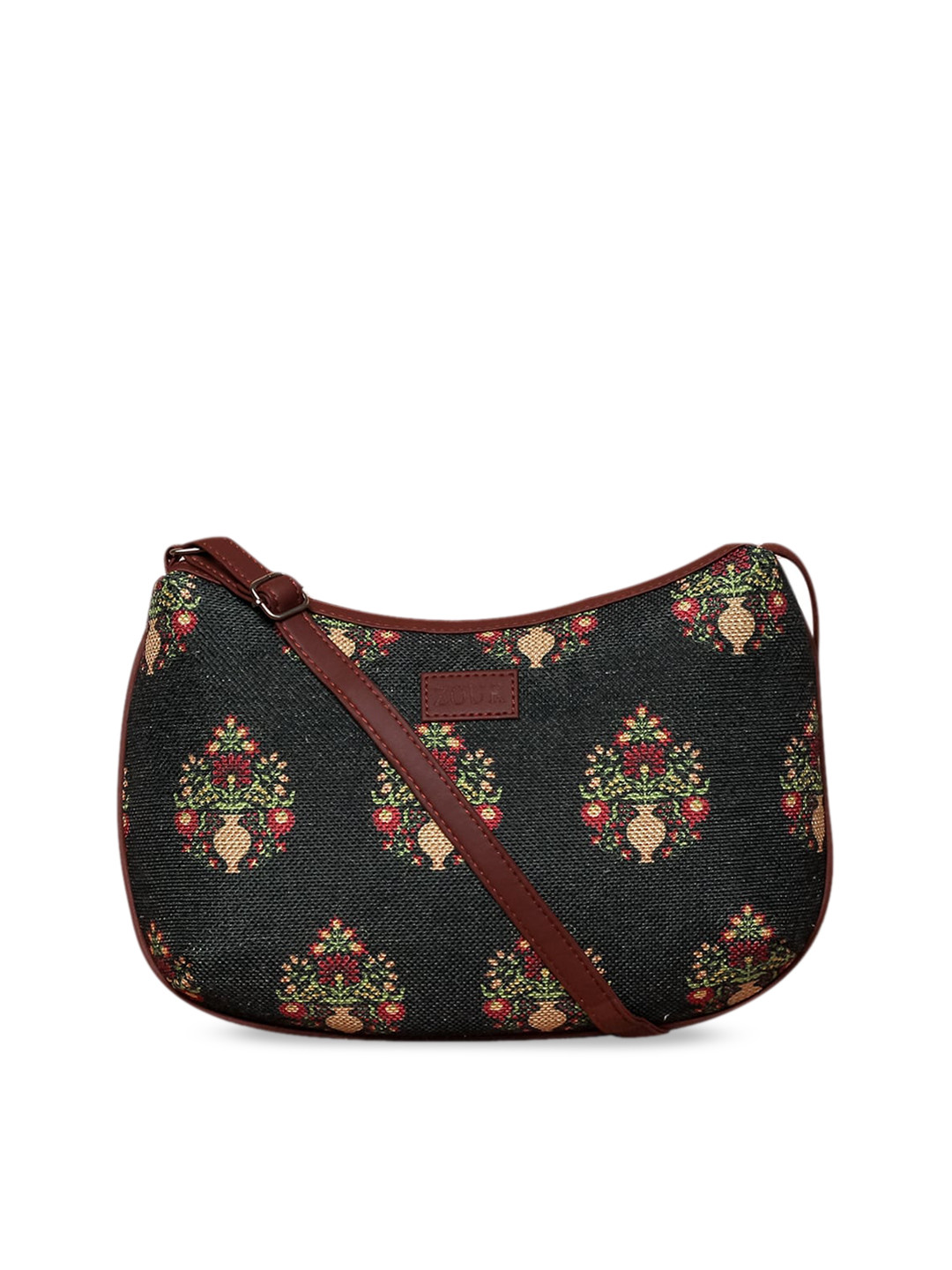 Buy ZOUK Black & Red Ethnic Motifs Printed Half Moon Sling Bag ...