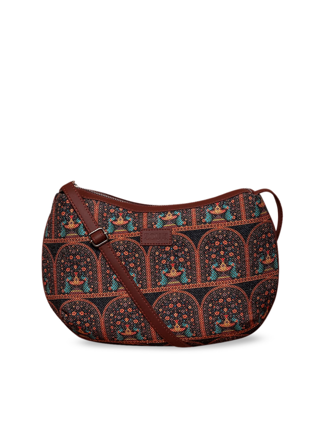 Buy ZOUK Multicoloured Ethnic Motifs Half Moon Sling Bag - Handbags for ...