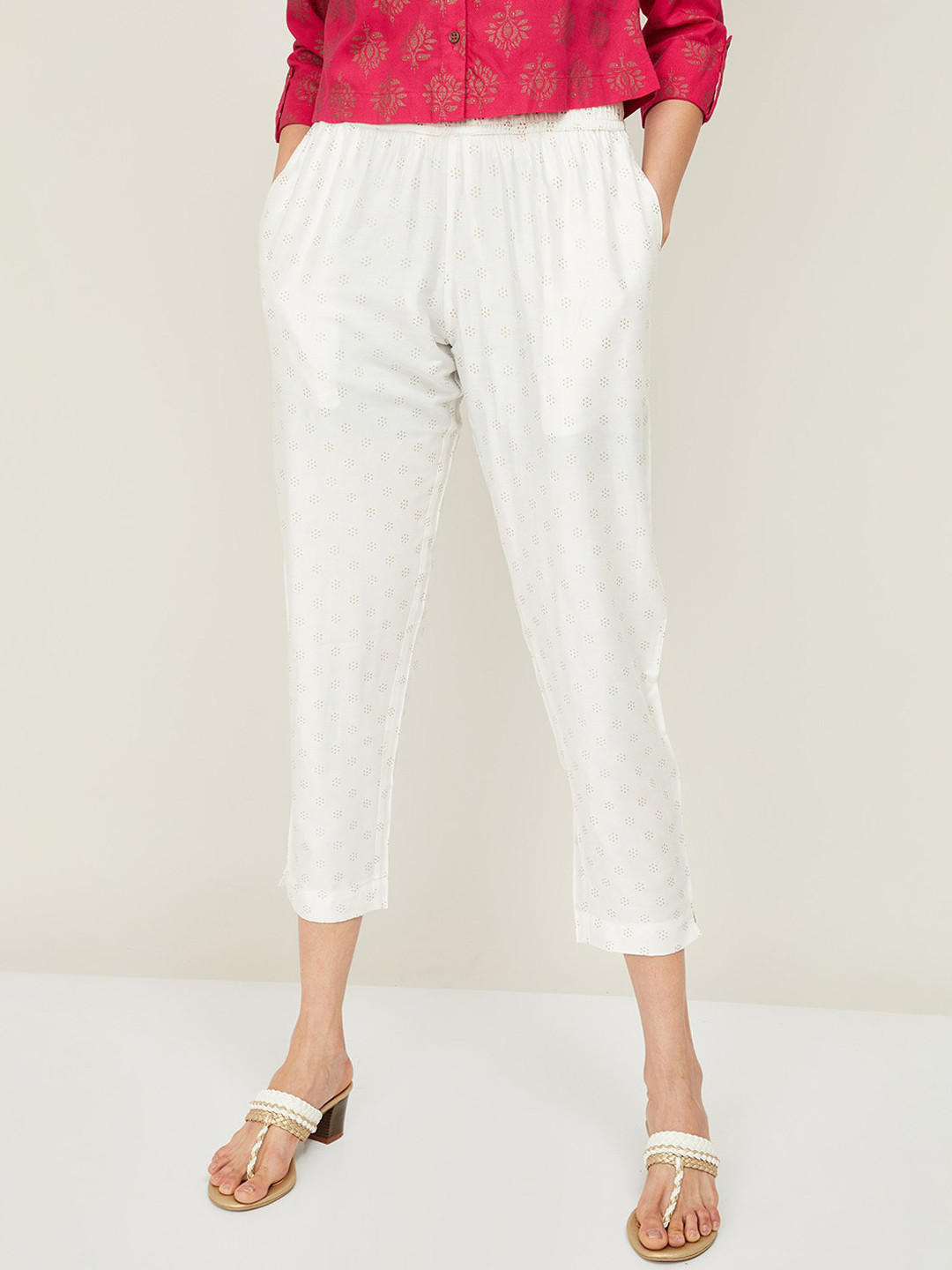 Buy Melange By Lifestyle Women Off White Polyester Lounge Pants - Track ...