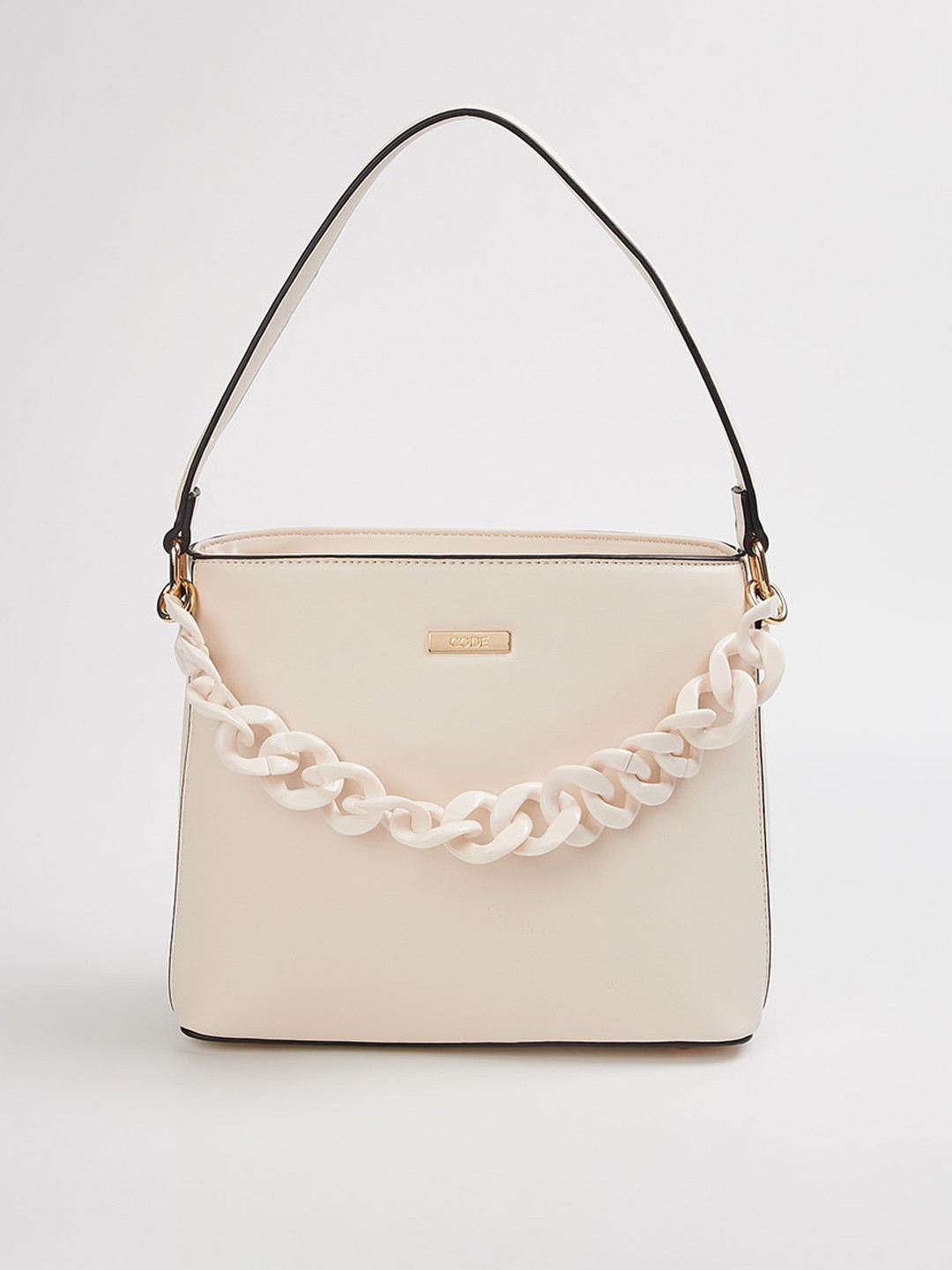 Buy CODE By Lifestyle Cream Coloured Textured Structured Shoulder Bag ...
