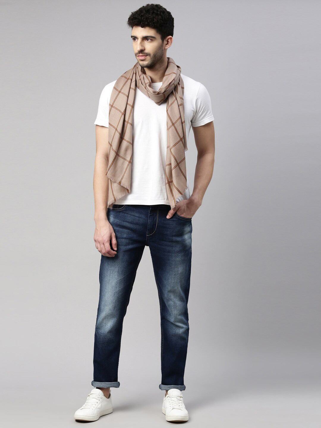 Buy Pashmoda Men Beige Checked Woolmark Certified Stole - Stoles for ...