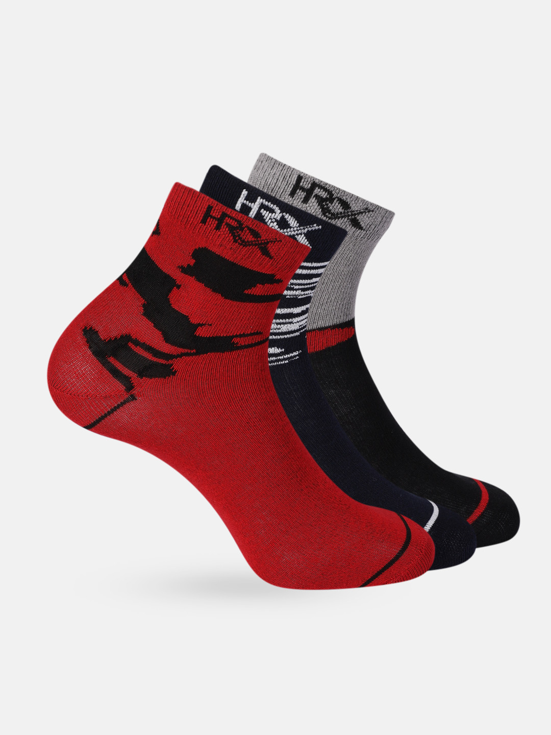 Buy HRX By Hrithik Roshan Men Pack Of 3 Patterned Ankle Length Socks ...