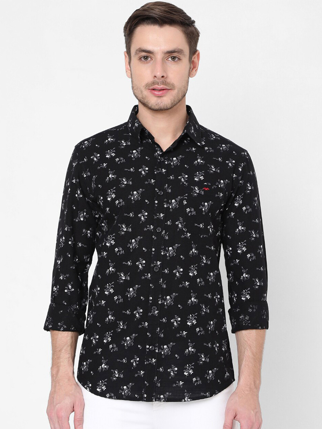 Buy Mufti Men Black Slim Fit Printed Casual Shirt - Shirts for Men ...