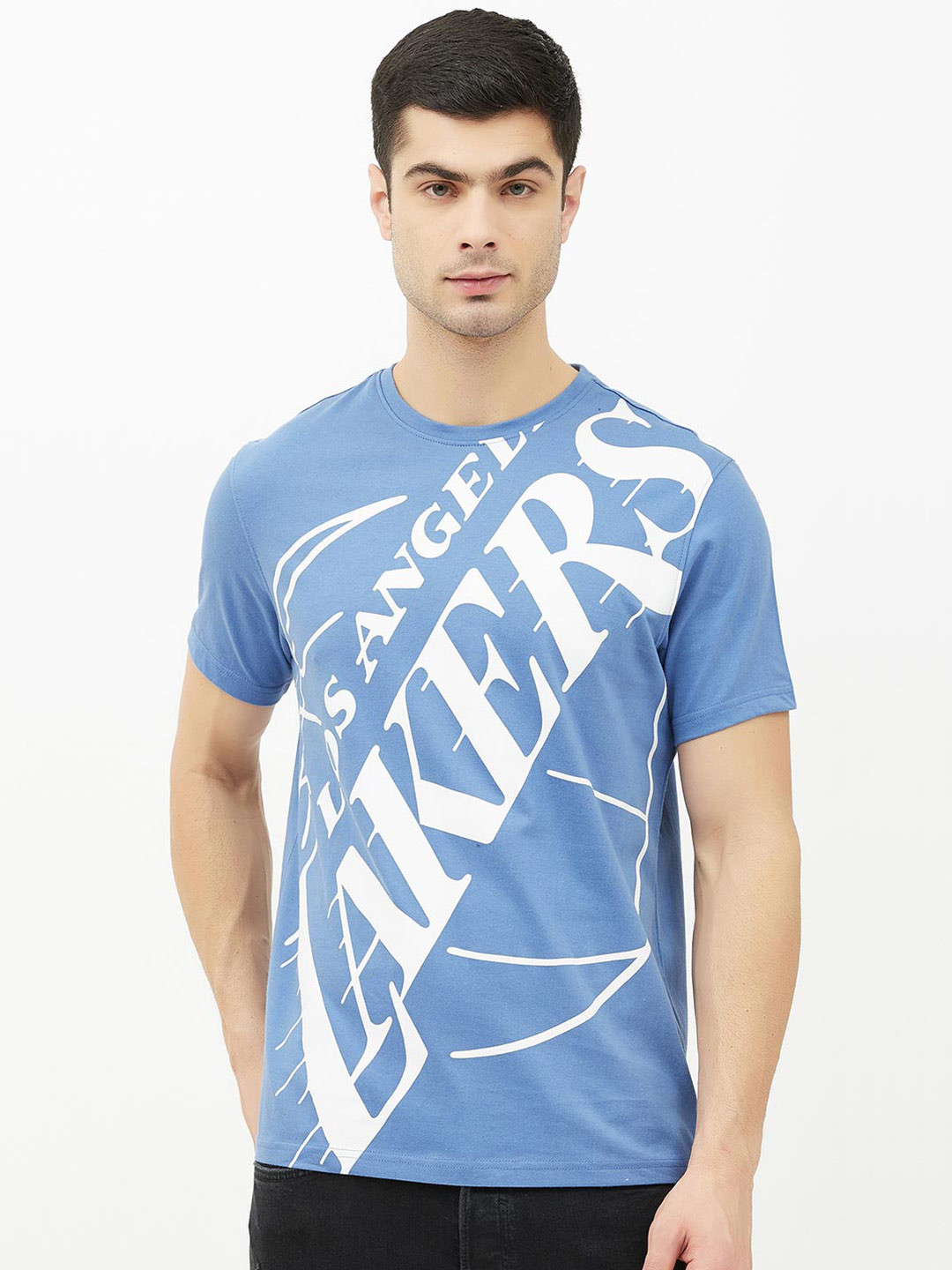 Buy NBA Men Blue Typography Los Angeles Lakers Oversized Logo Printed ...