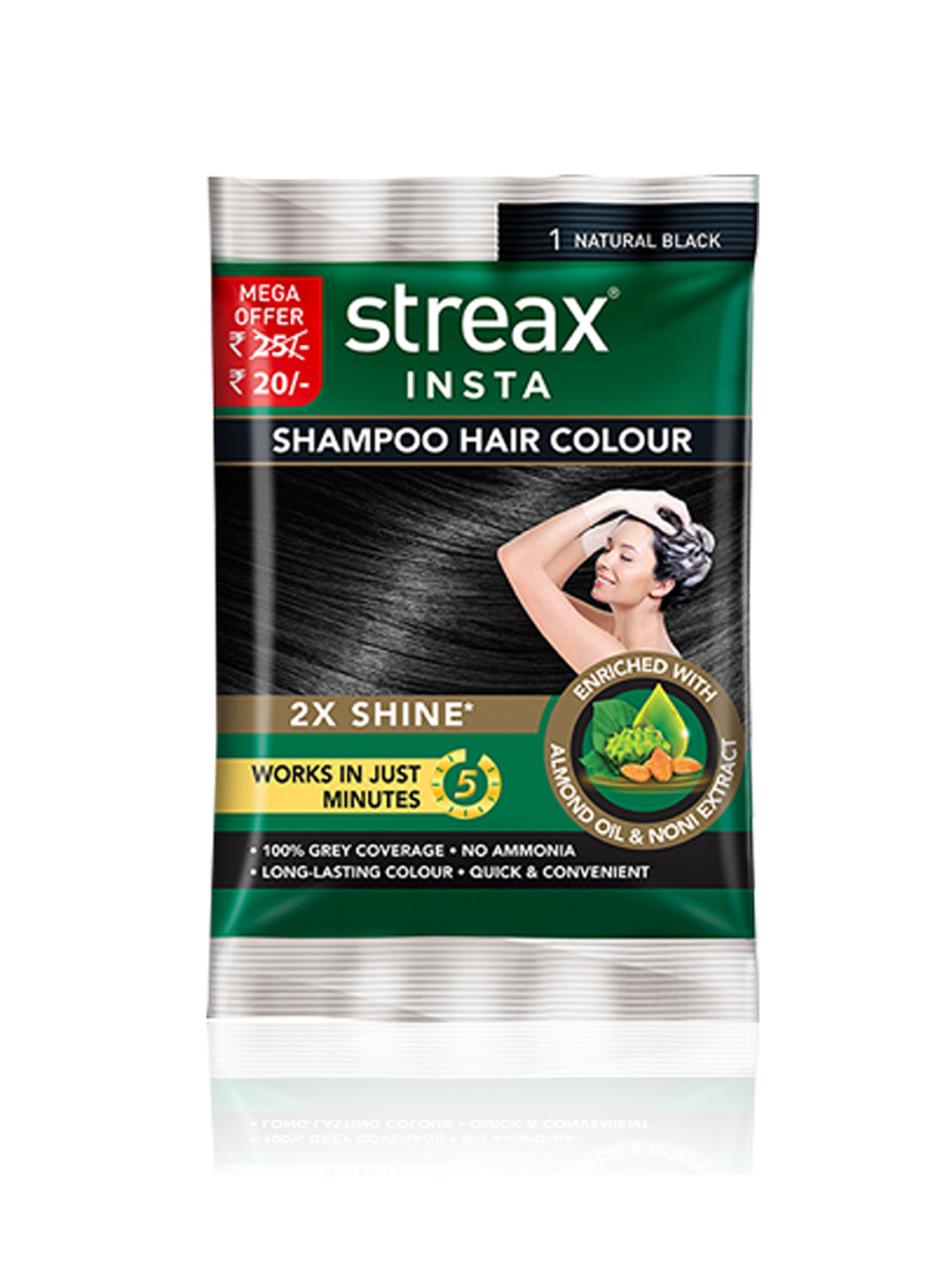 Buy Streax Insta Shampoo Hair Colour For 100% Grey Coverage 18ml ...