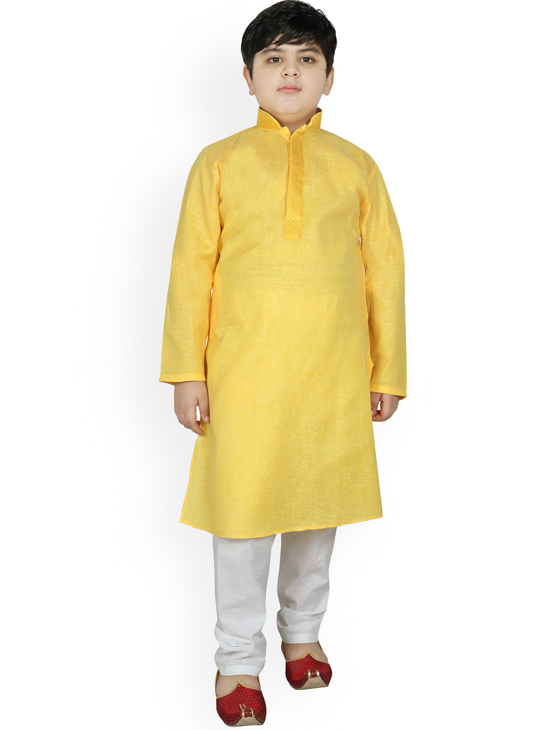 Buy SG YUVRAJ Boys Yellow & White Pure Cotton Kurta With Churidar ...
