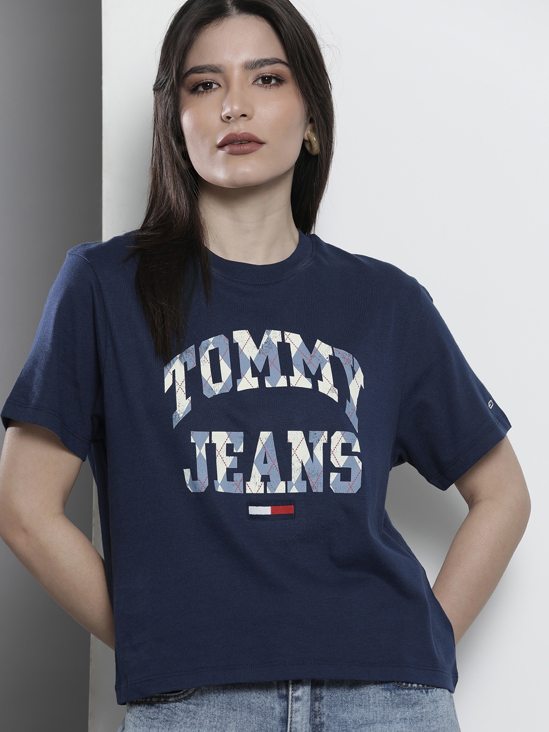 Buy Tommy Hilfiger Women Navy Blue Typography Printed T Shirt Tshirts