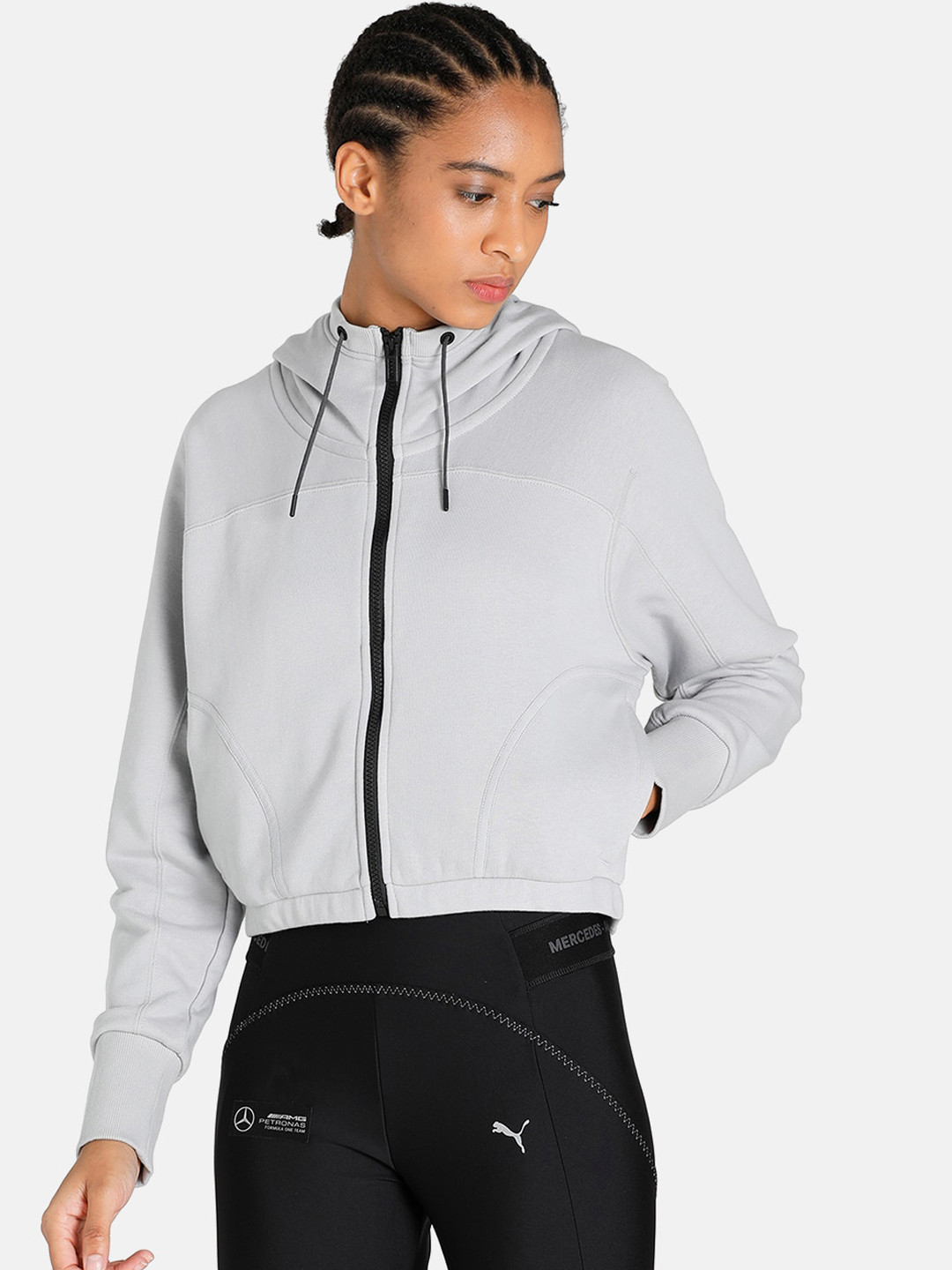 Buy PUMA Motorsport Women Silver Toned Crop Regular Fit Sporty Jacket ...