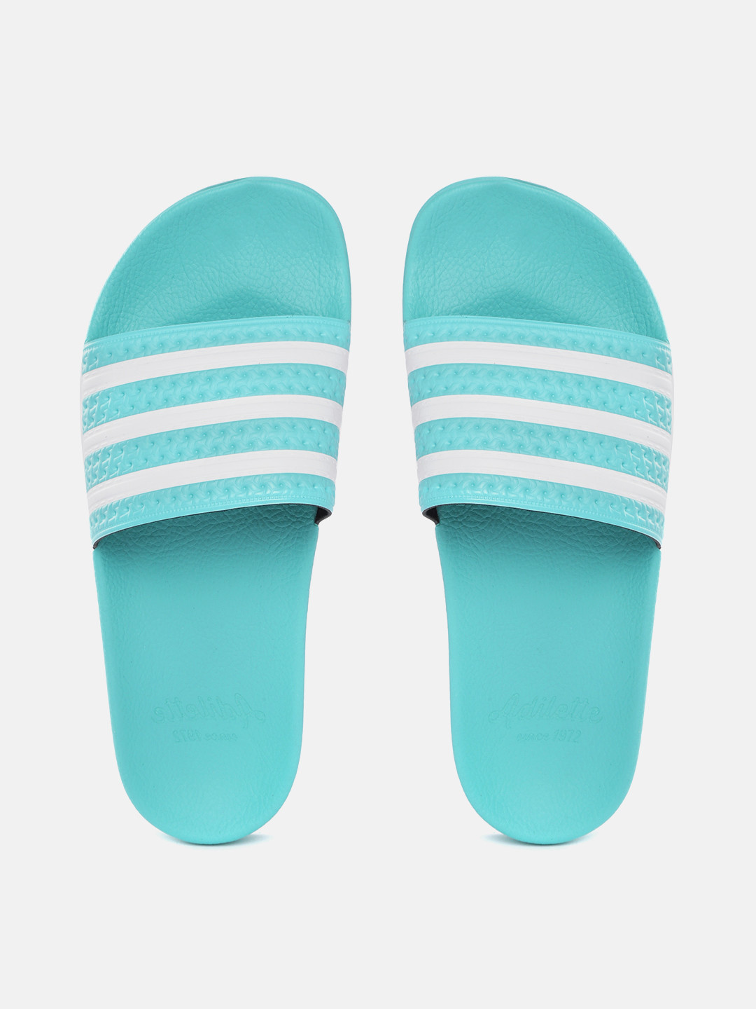 Buy ADIDAS Originals Unisex Turquoise Blue & White Striped Adilette ...