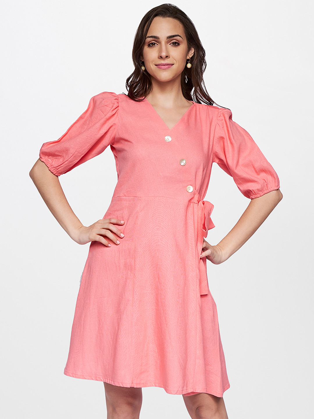 Buy AND Puff Sleeve Linen A Line Dress - Dresses for Women 16560318 ...