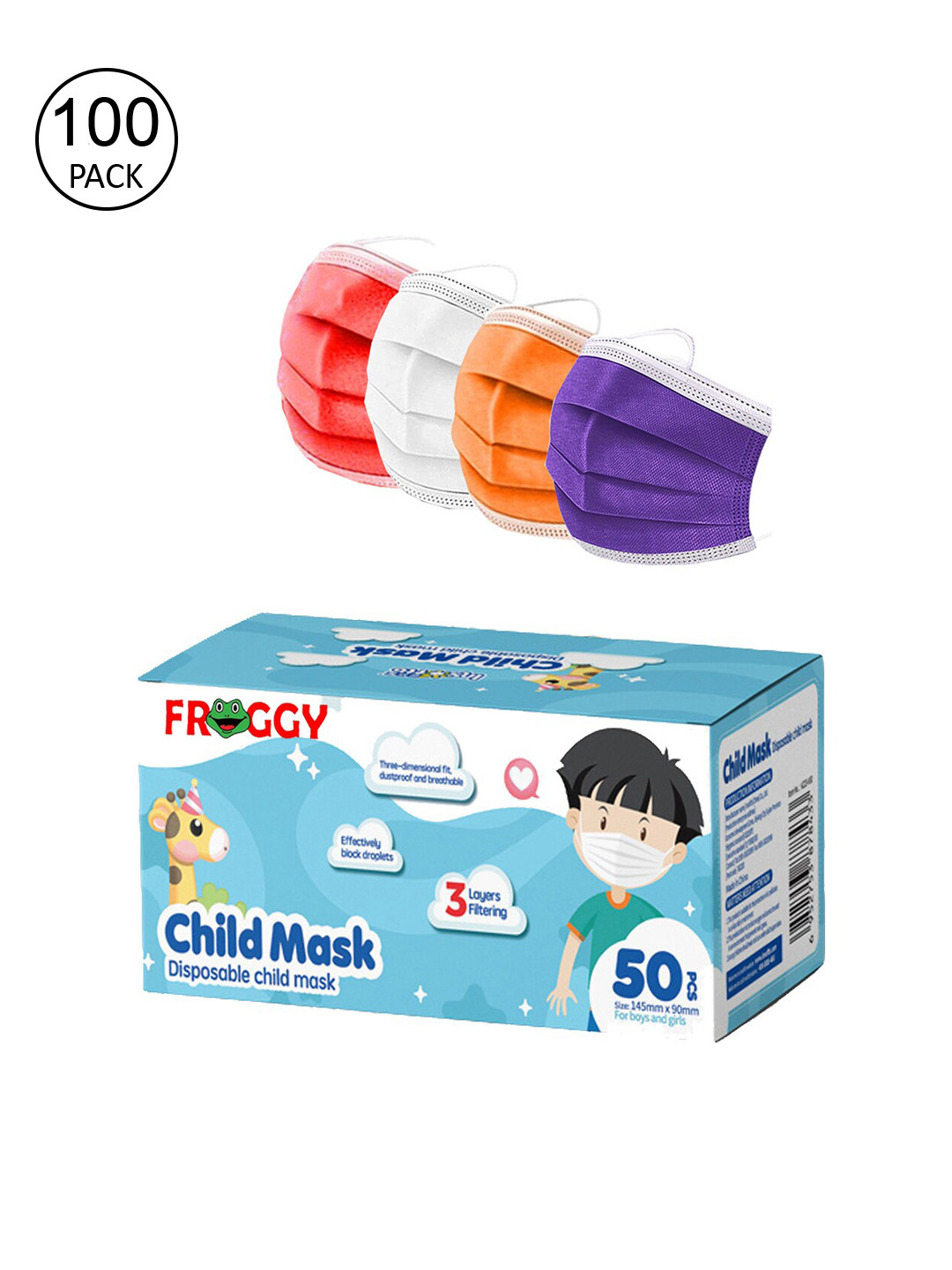 Buy FROGGY Kids Set Of 100 Assorted 3ply Anti Pollution Disposable ...