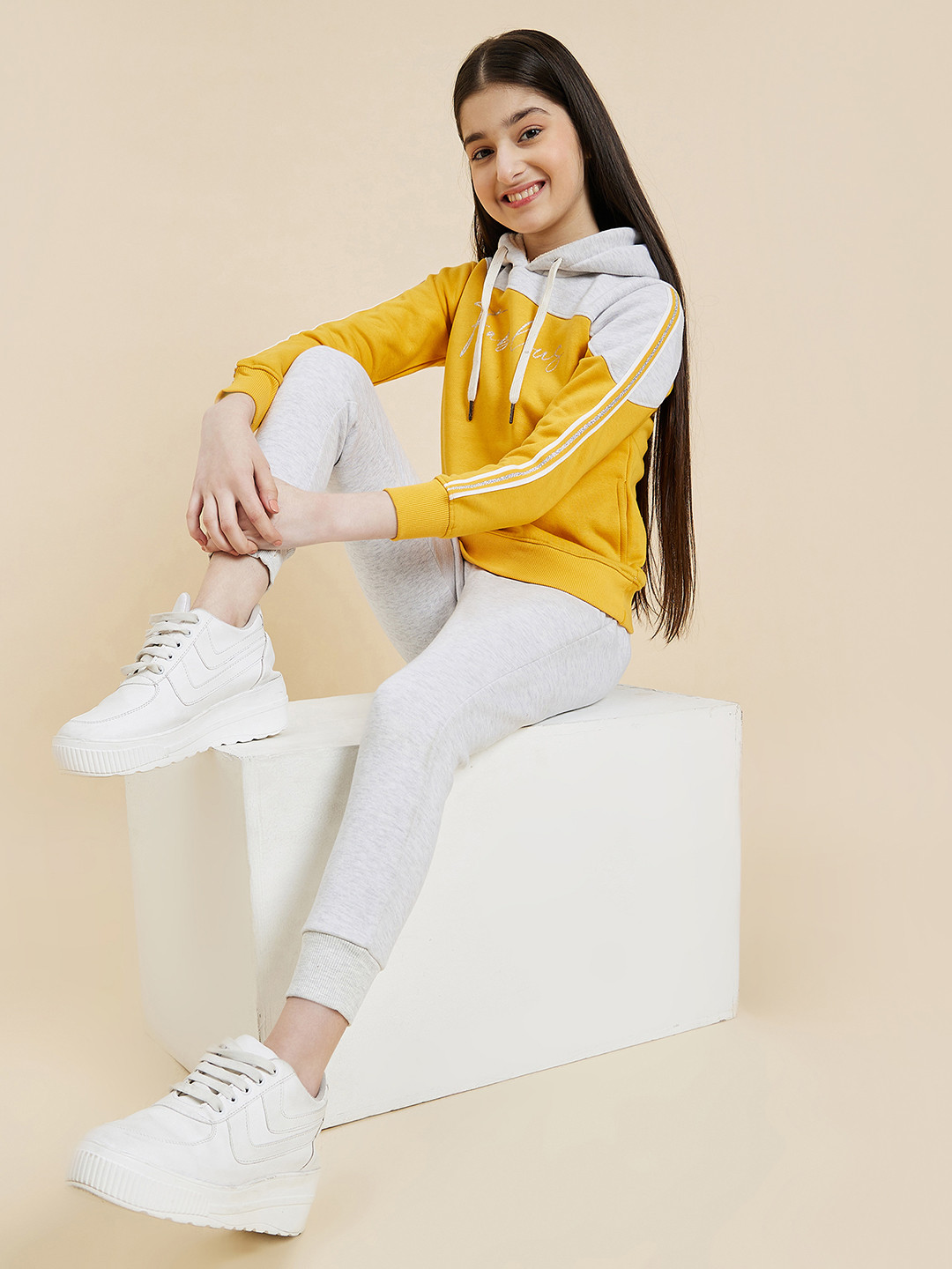 Buy Sweet Dreams Girls Mustard Yellow & Grey Colourblocked Tracksuit ...