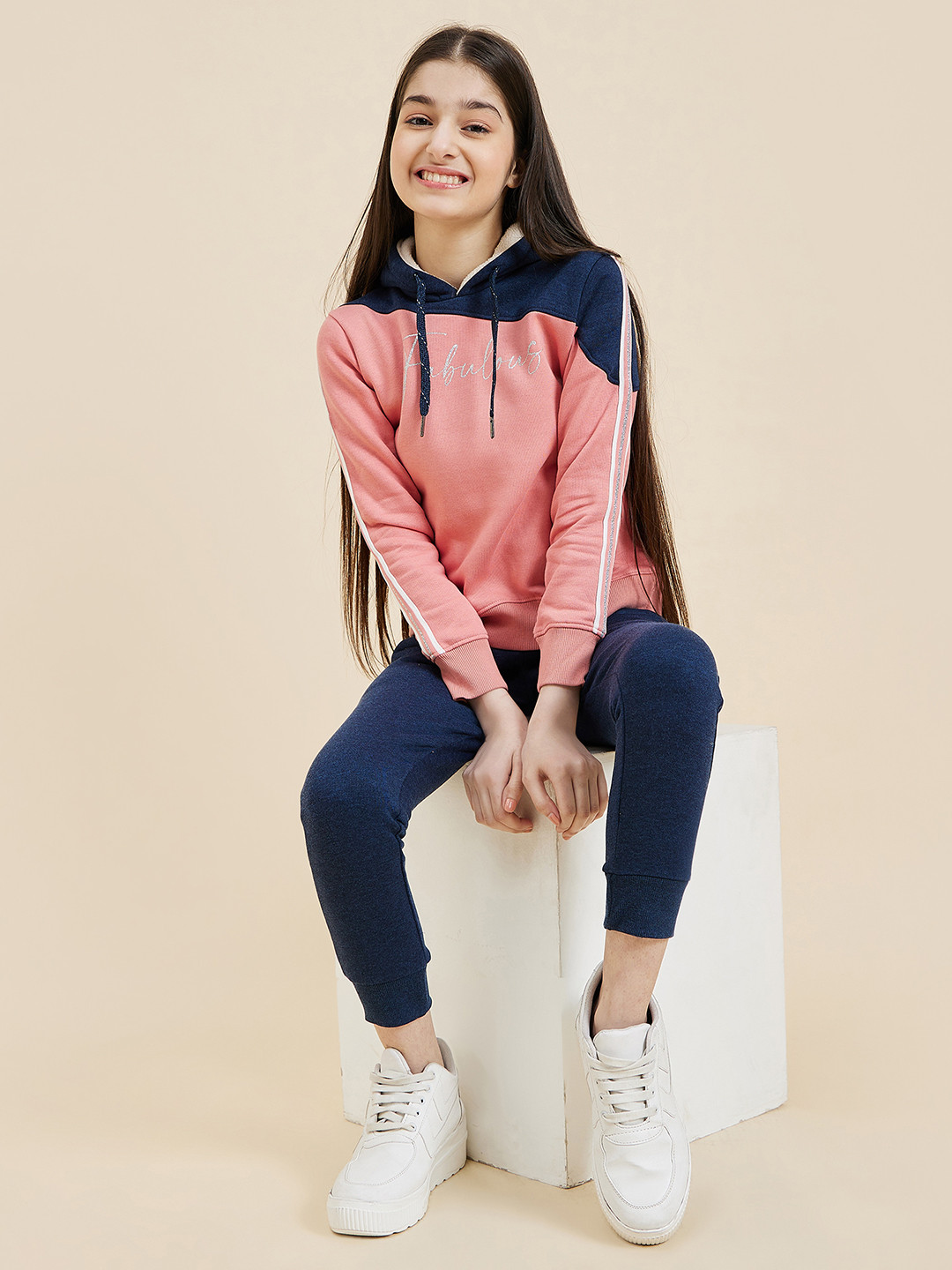 Buy Sweet Dreams Girls Peach Coloured & Blue Colourblocked Tracksuit ...