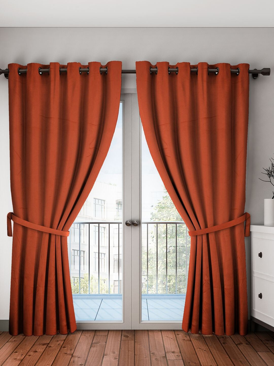 Buy Home Sizzler Rust Red Set Of 2 Black Out Long Door Curtains ...