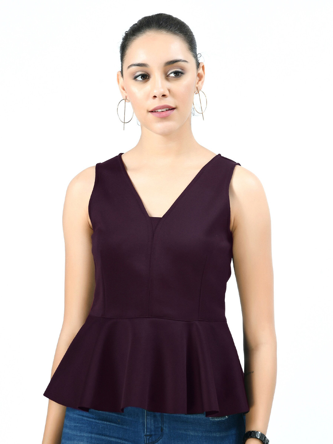 Buy V&M Burgundy Scuba Peplum Top - Tops for Women 16571124 | Myntra