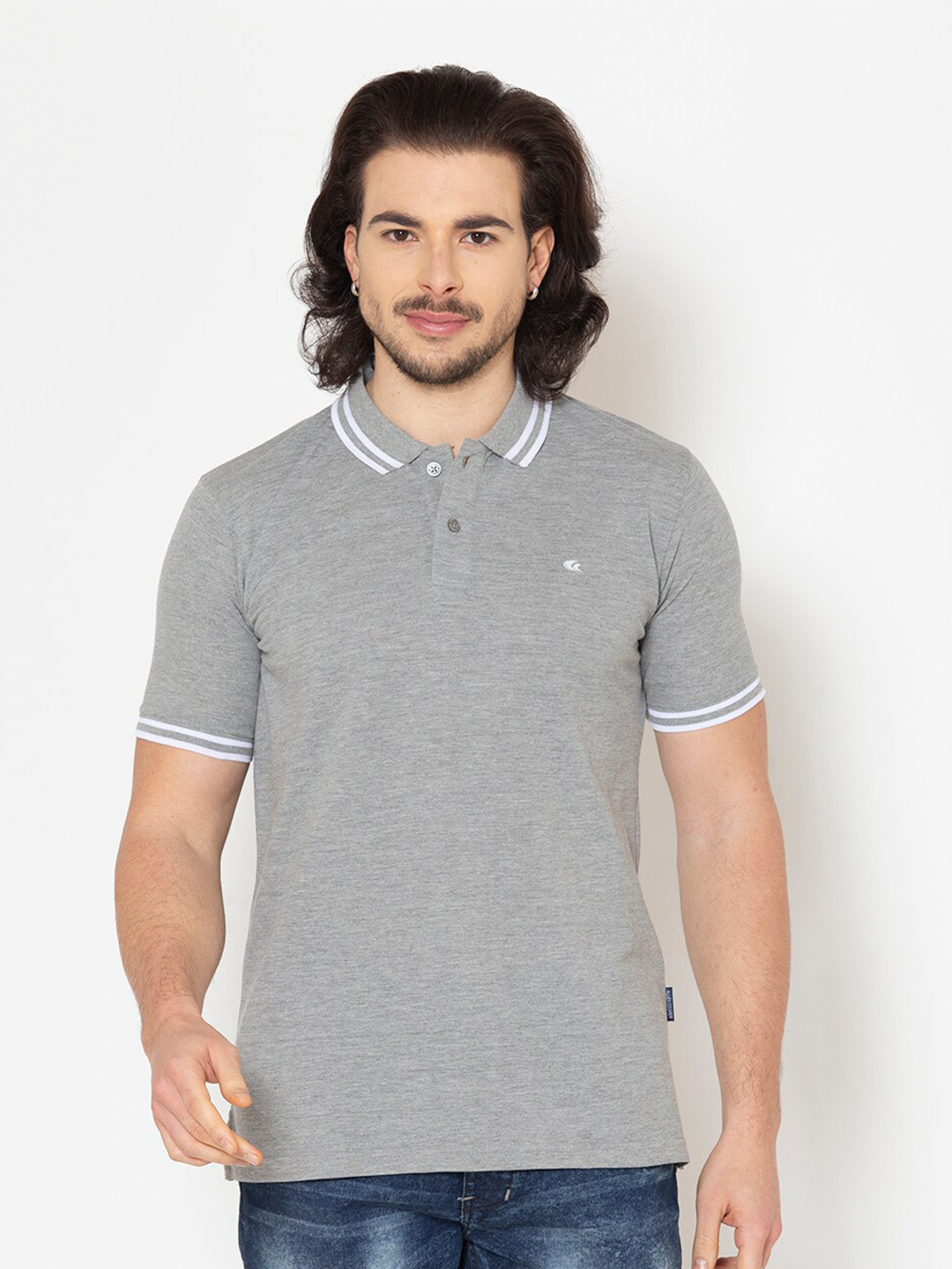 Buy Allen Cooper Men Grey Melange Solid Polo Collar T Shirt - Tshirts ...