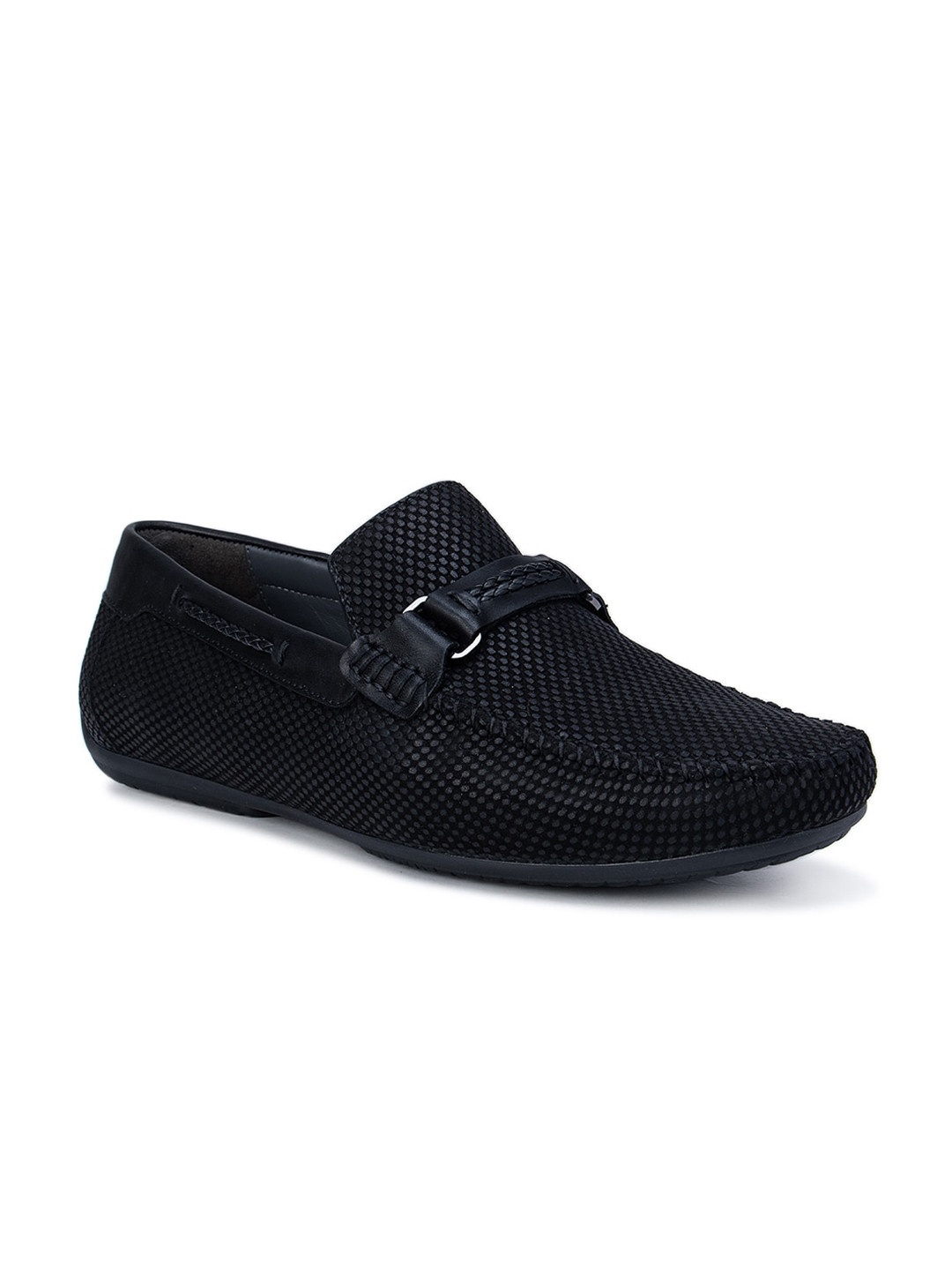 Buy ROSSO BRUNELLO Men Black Textured Leather Loafers - Casual Shoes ...