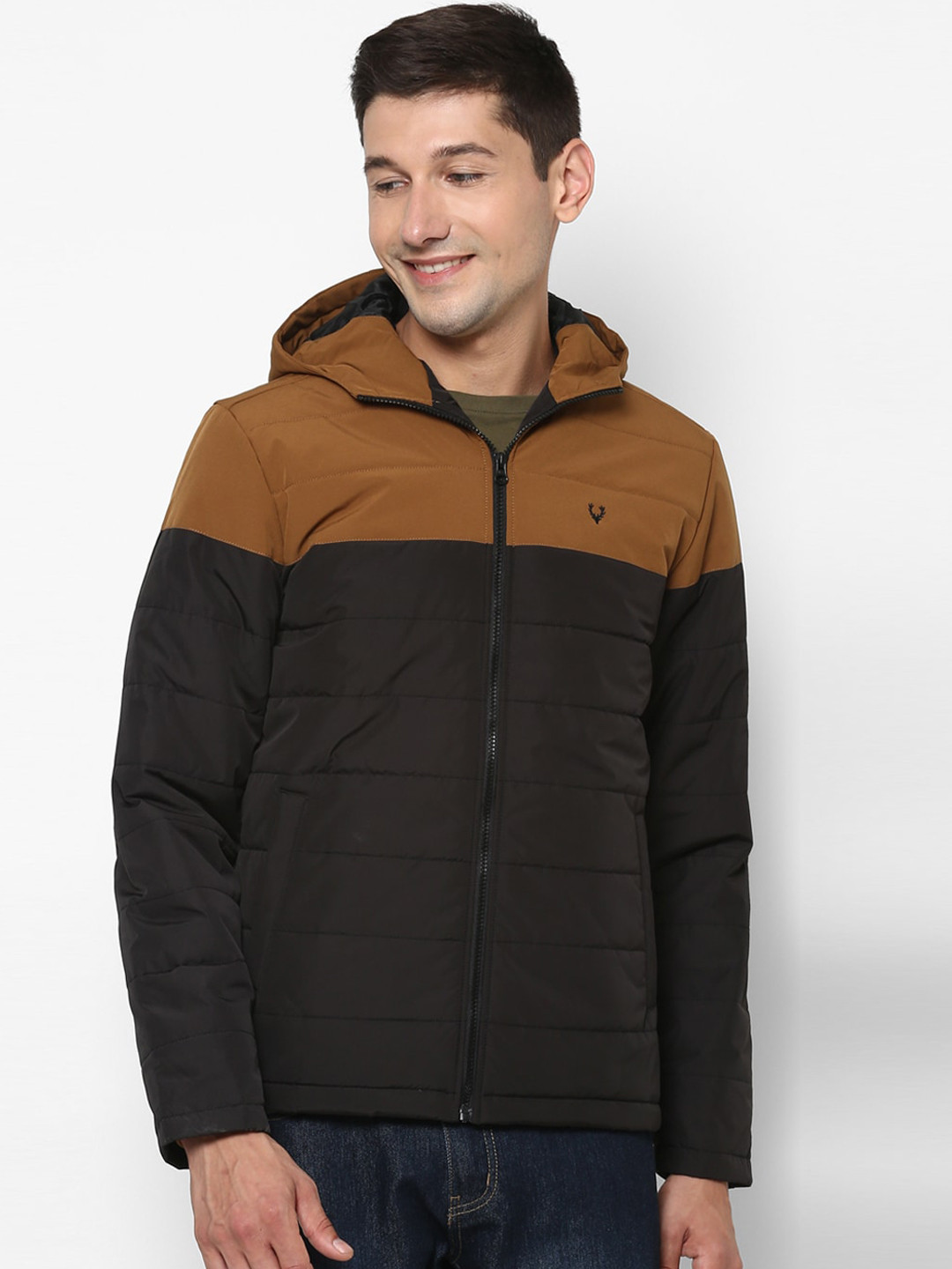 Buy Allen Solly Men Black Colourblocked Padded Jacket - Jackets for Men ...