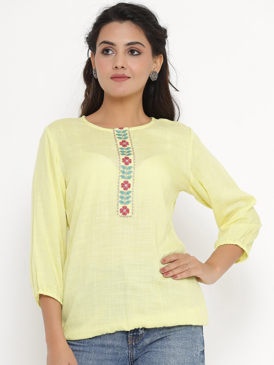 Buy VEDANA Yellow Embroidered Top - Tops for Women 16574418 | Myntra
