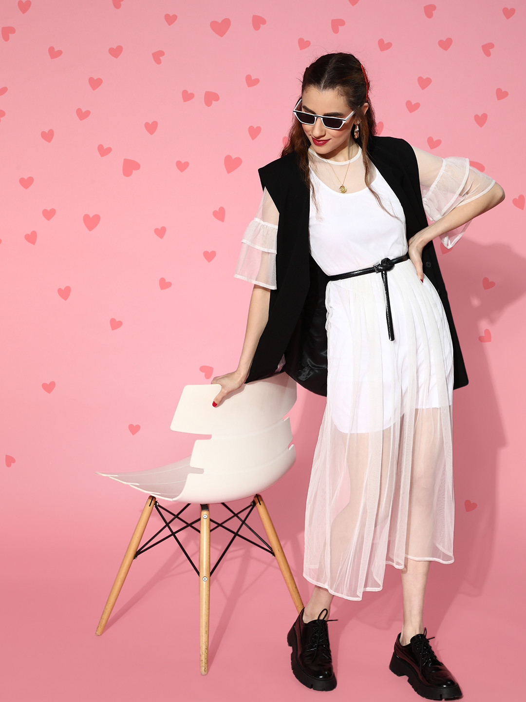 Buy Athena Women Classic White Solid Sheer Dress - Dresses for Women ...