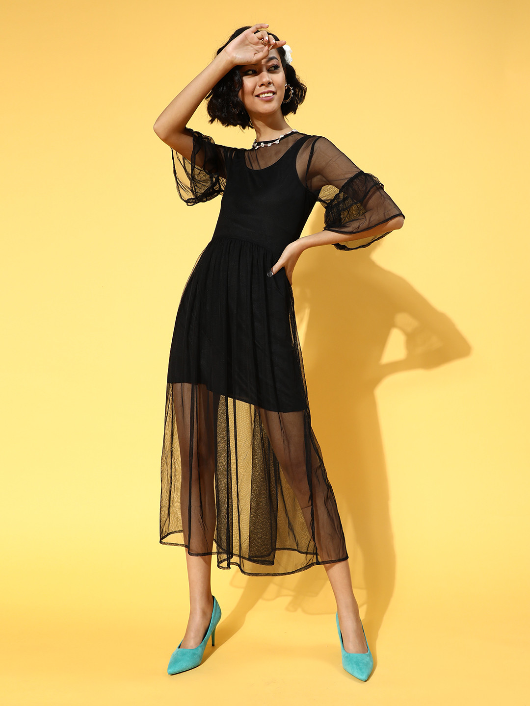 Buy Athena Women Stunning Black Solid Sheer Dress - Dresses for Women ...