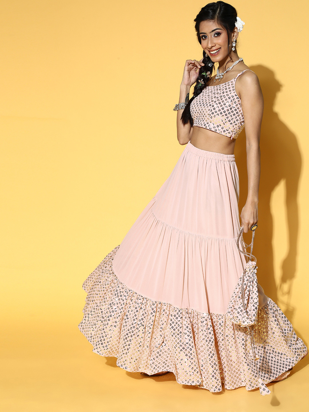 Buy Libas Pretty Pink Embellished Ready To Wear Lehenga Choli With ...