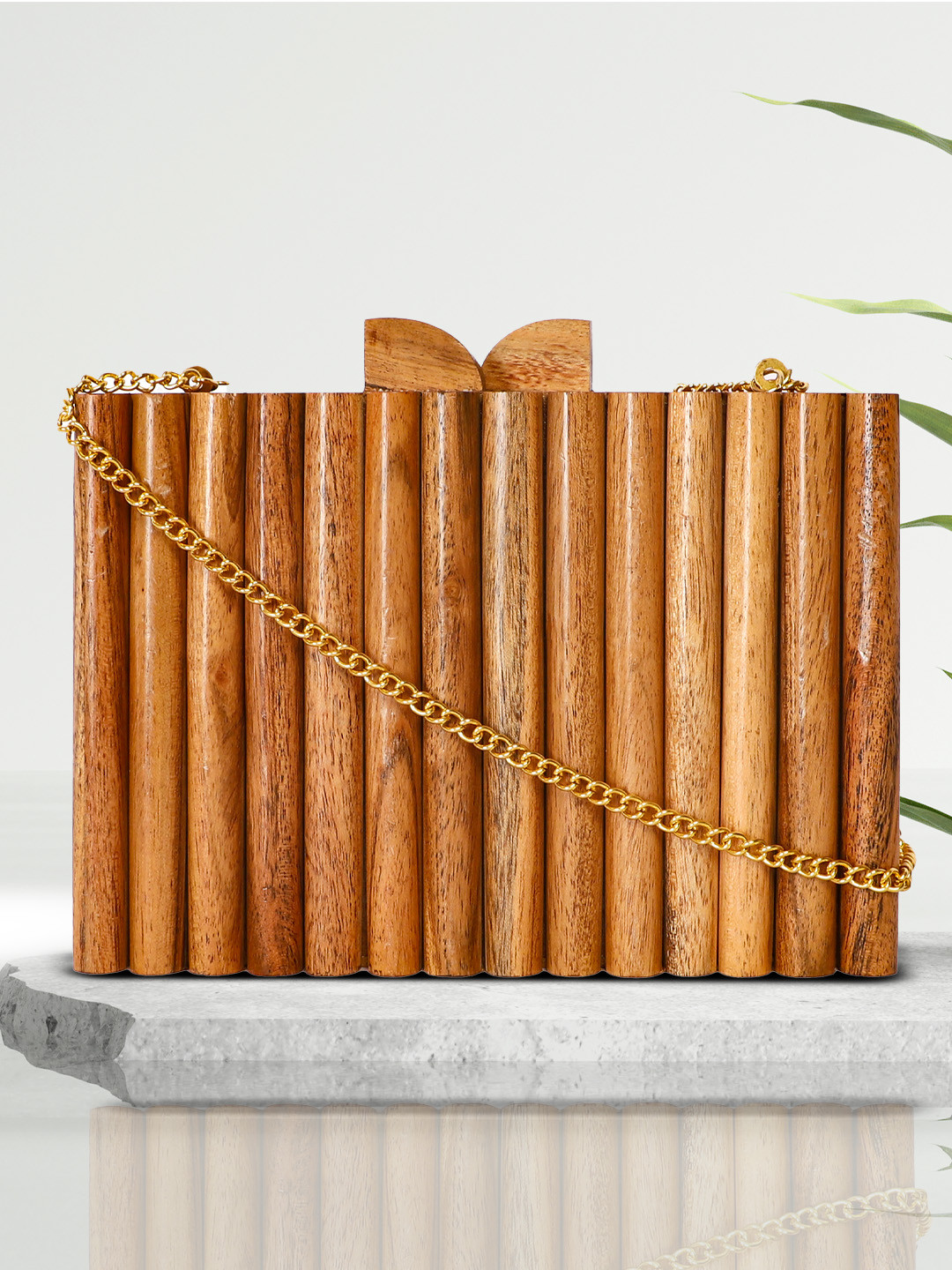Buy ARTFLYCK Women Brown Textured Wooden Box Clutch - Clutches for ...