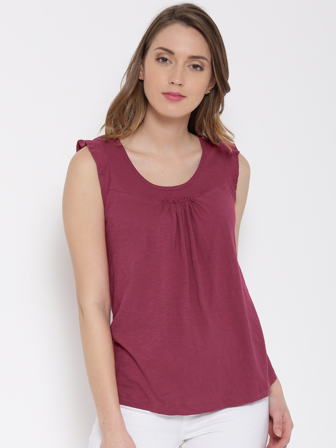 Buy RARE Women Magenta Solid Top With Gathers - Tops for Women 1658050 ...