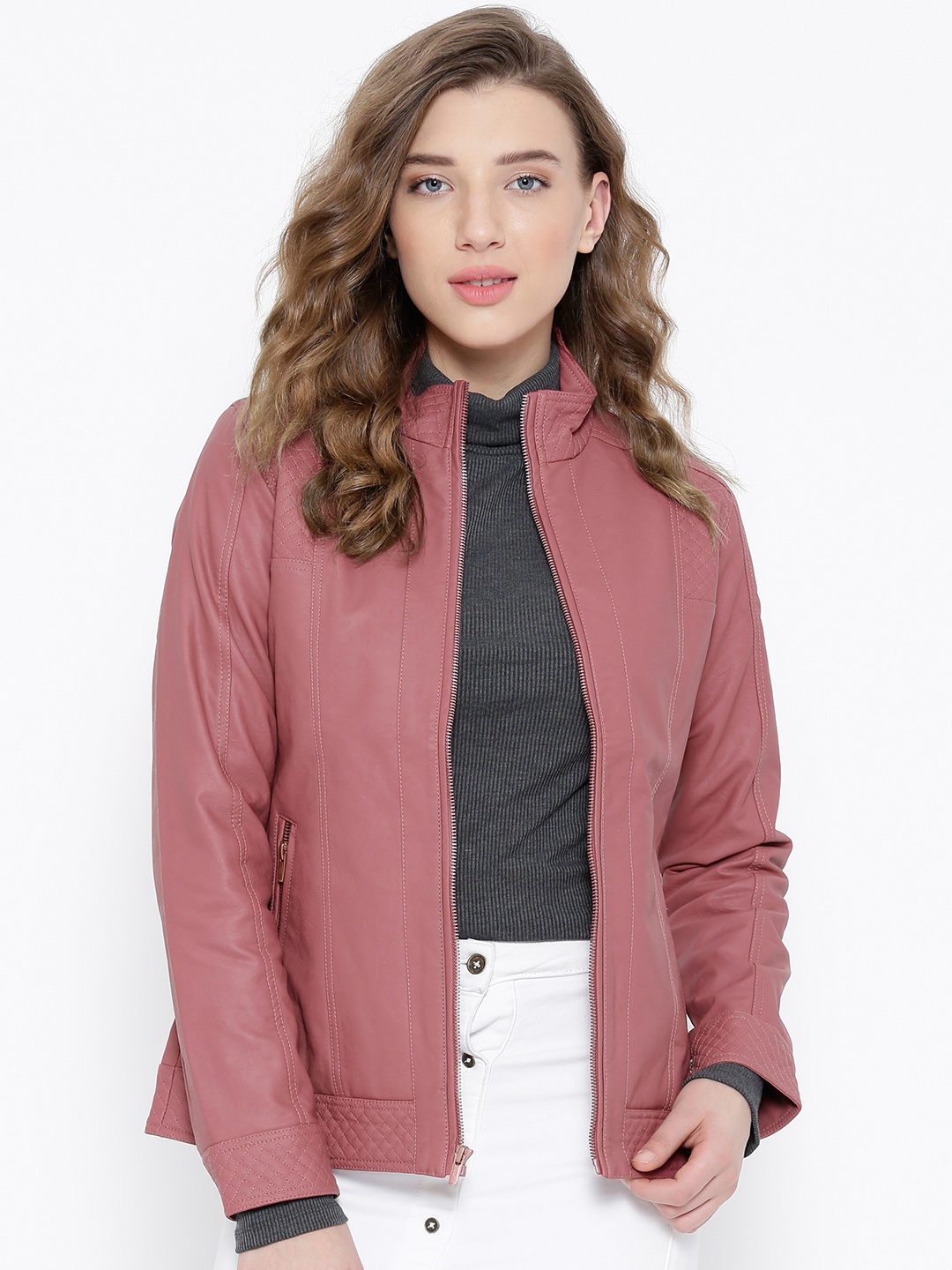 Buy Monte Carlo Dusty Pink Faux Leather Jacket Jackets For Women