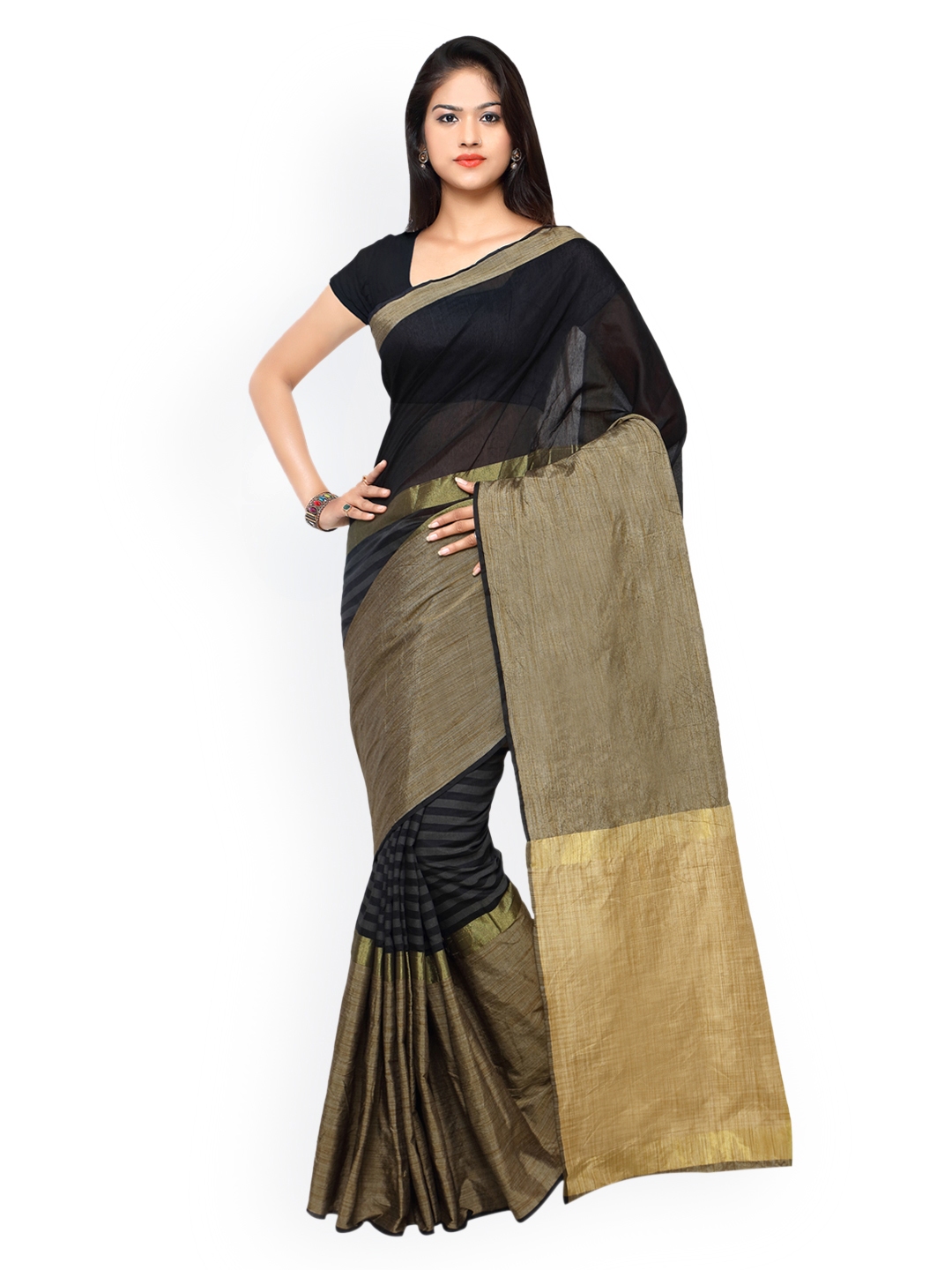 Buy Inddus Black & Gold Toned Banarasi Cotton & Art Silk Traditional ... Buy Inddus Black & Gold Toned Banarasi Cotton & Art Silk Traditional ...