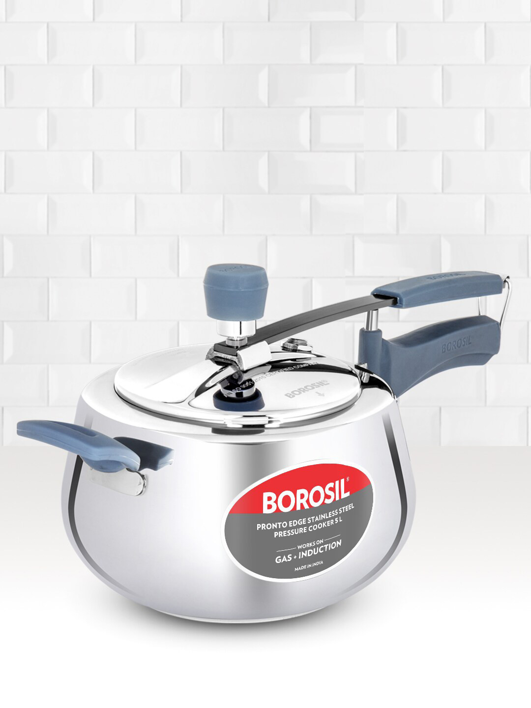 Buy BOROSIL Silver Toned Stainless Steel 5L Pressure Cooker - Pressure ...