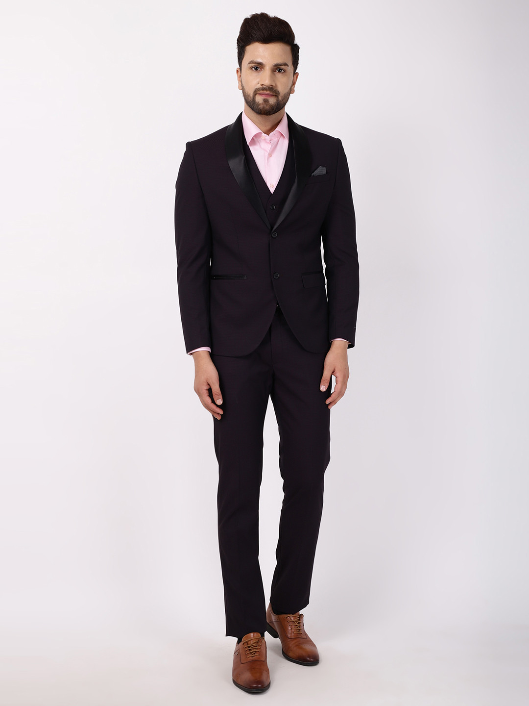 Buy Blackberrys Men Wine Solid Slim Fit Tuxedo 3 Piece Formal Suit ...