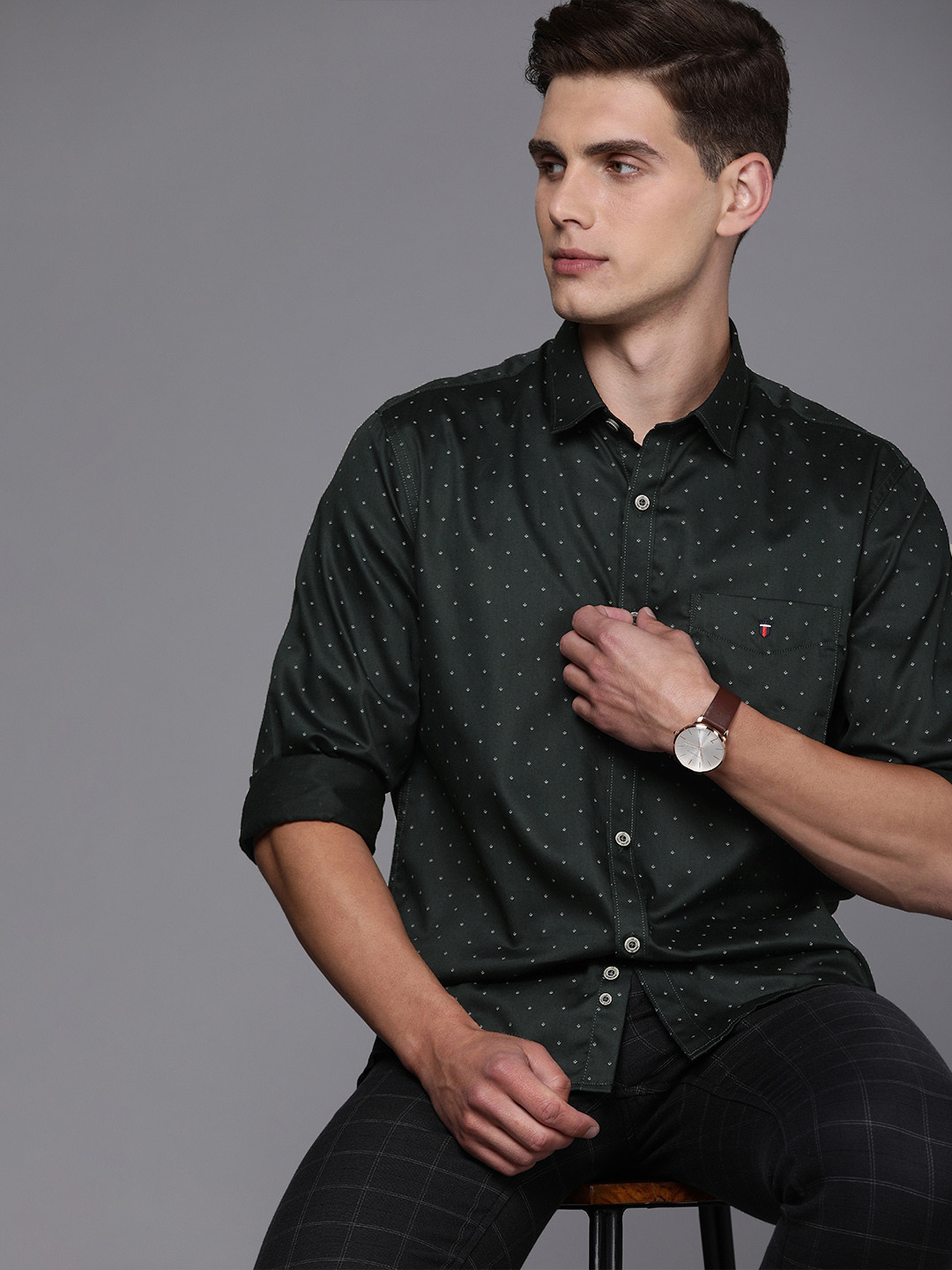 Buy Louis Philippe Sport Men Green Slim Fit Printed Casual Shirt ...