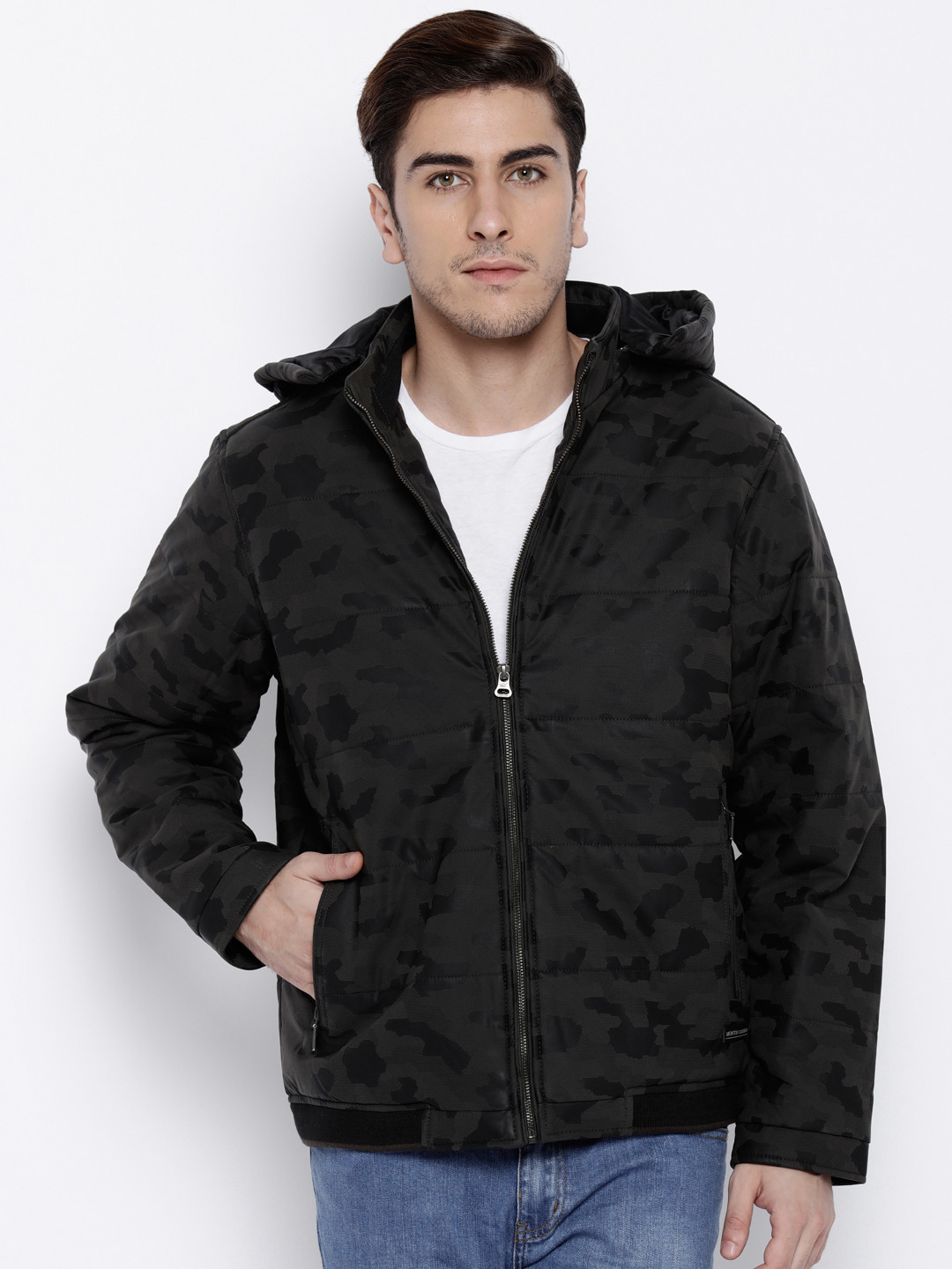 Buy Monte Carlo Grey Camouflage Print Jacket With Detachable Hood ...