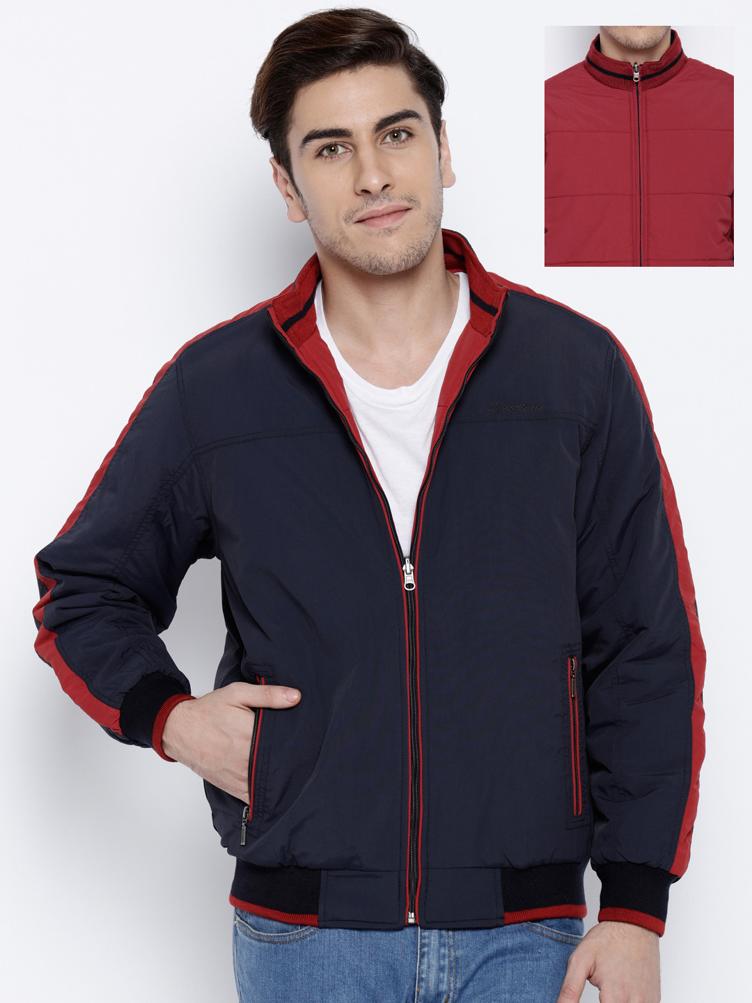 Buy Monte Carlo Navy & Red Reversible Bomber Jacket - Jackets for Men ...