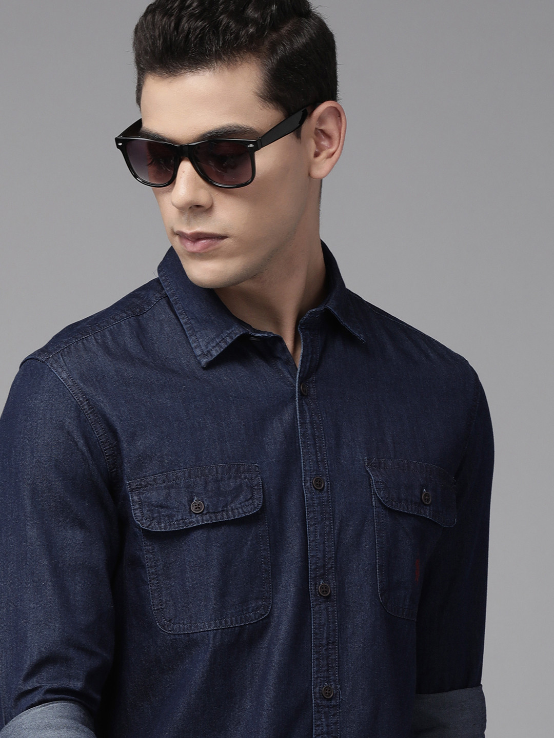 Buy U.S. Polo Assn. Denim Co. Men Blue Solid Pure Cotton Casual Shirt ...