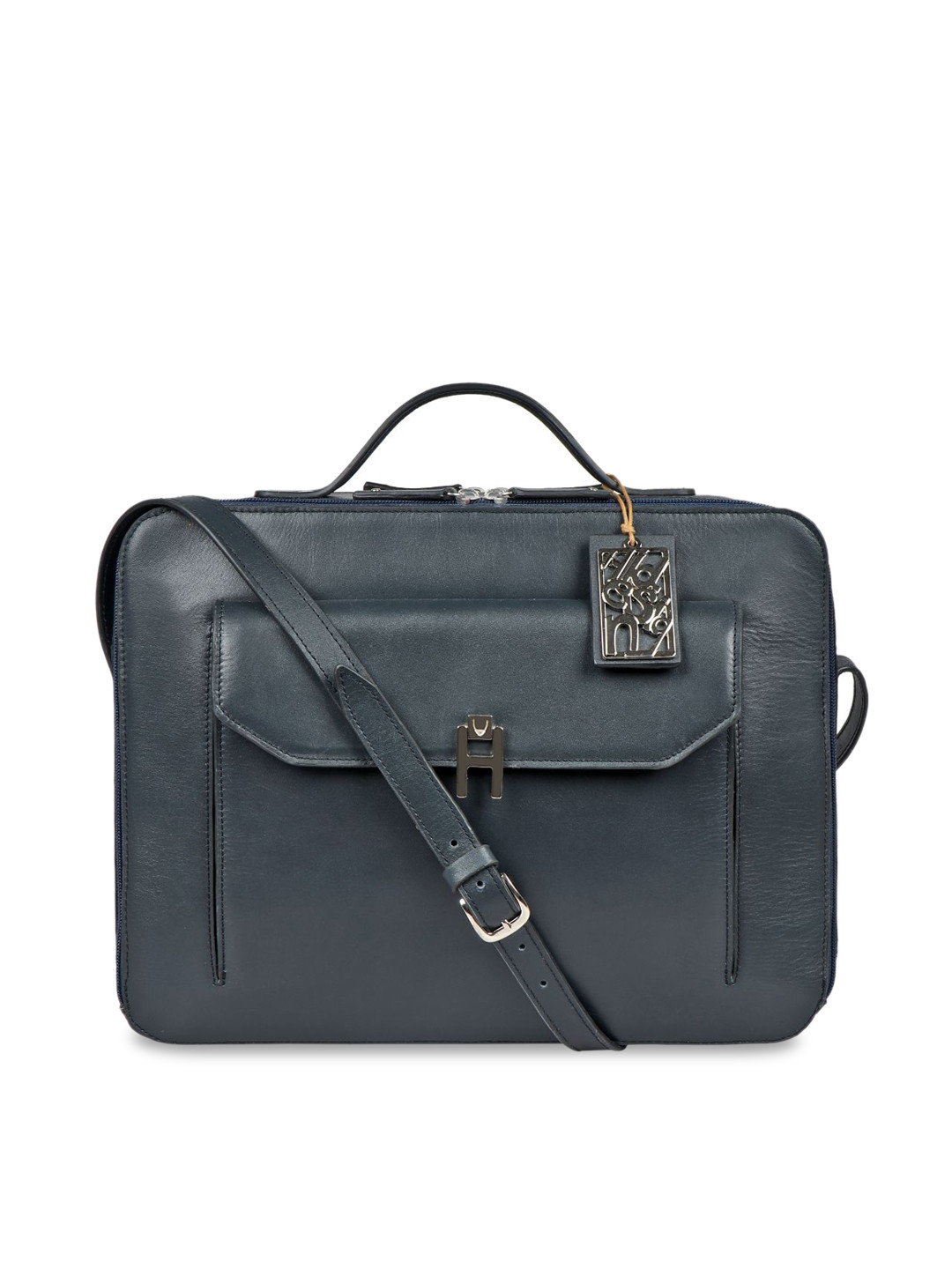 Buy Hidesign Blue Leather Structured Satchel With Applique - Handbags ...