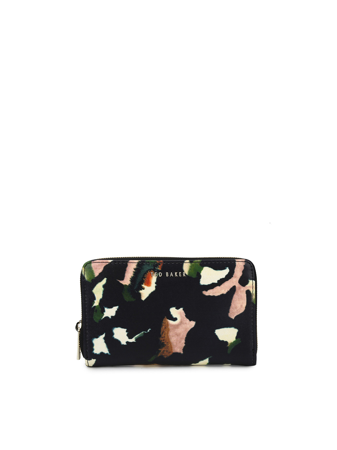 Buy Ted Baker Women Black & Cream Coloured Abstract Leather Zip Around ...