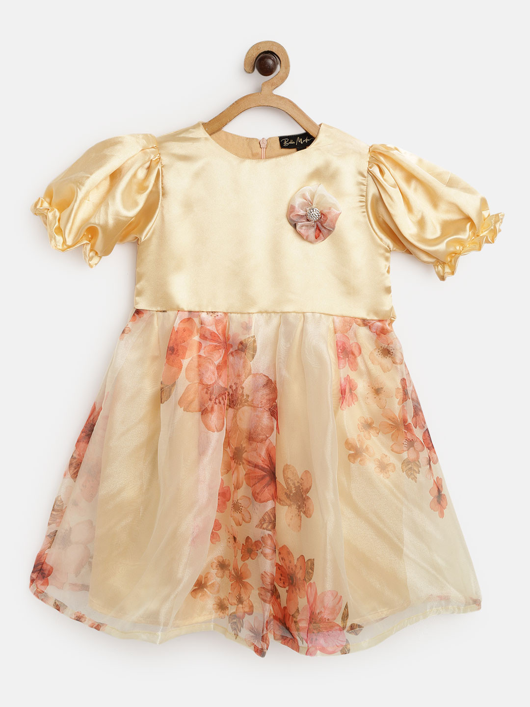 Buy Bella Moda Cream Coloured & Peach Coloured Floral Print Puff ...