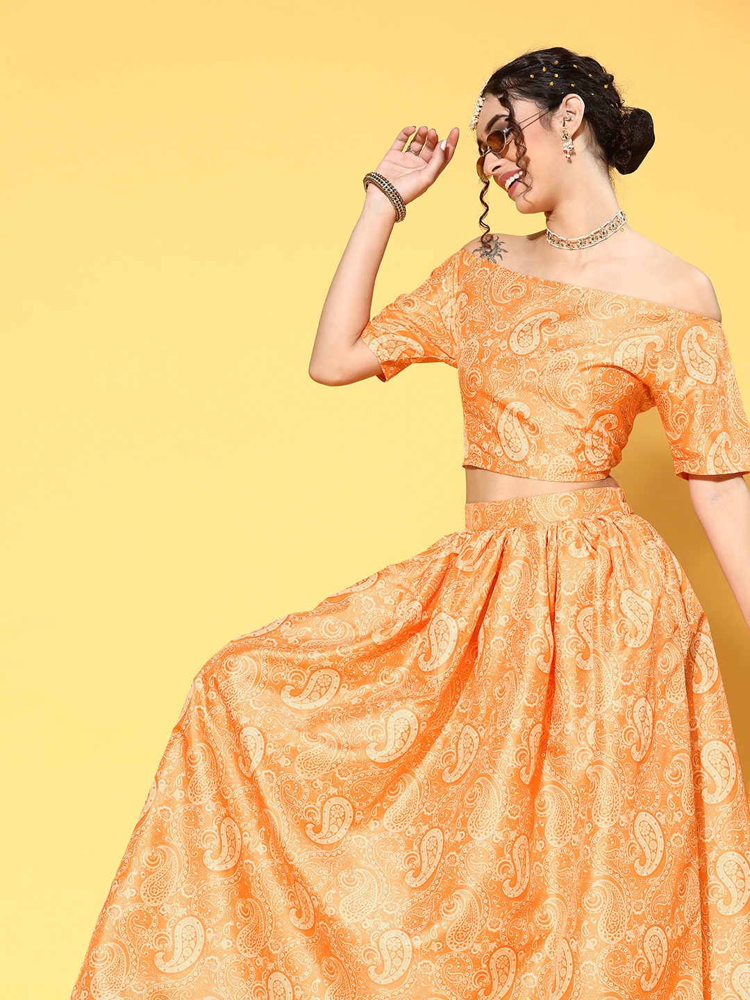 Buy Sangria Women Bright Orange Ethnic Motif Co Ords Co Ords For