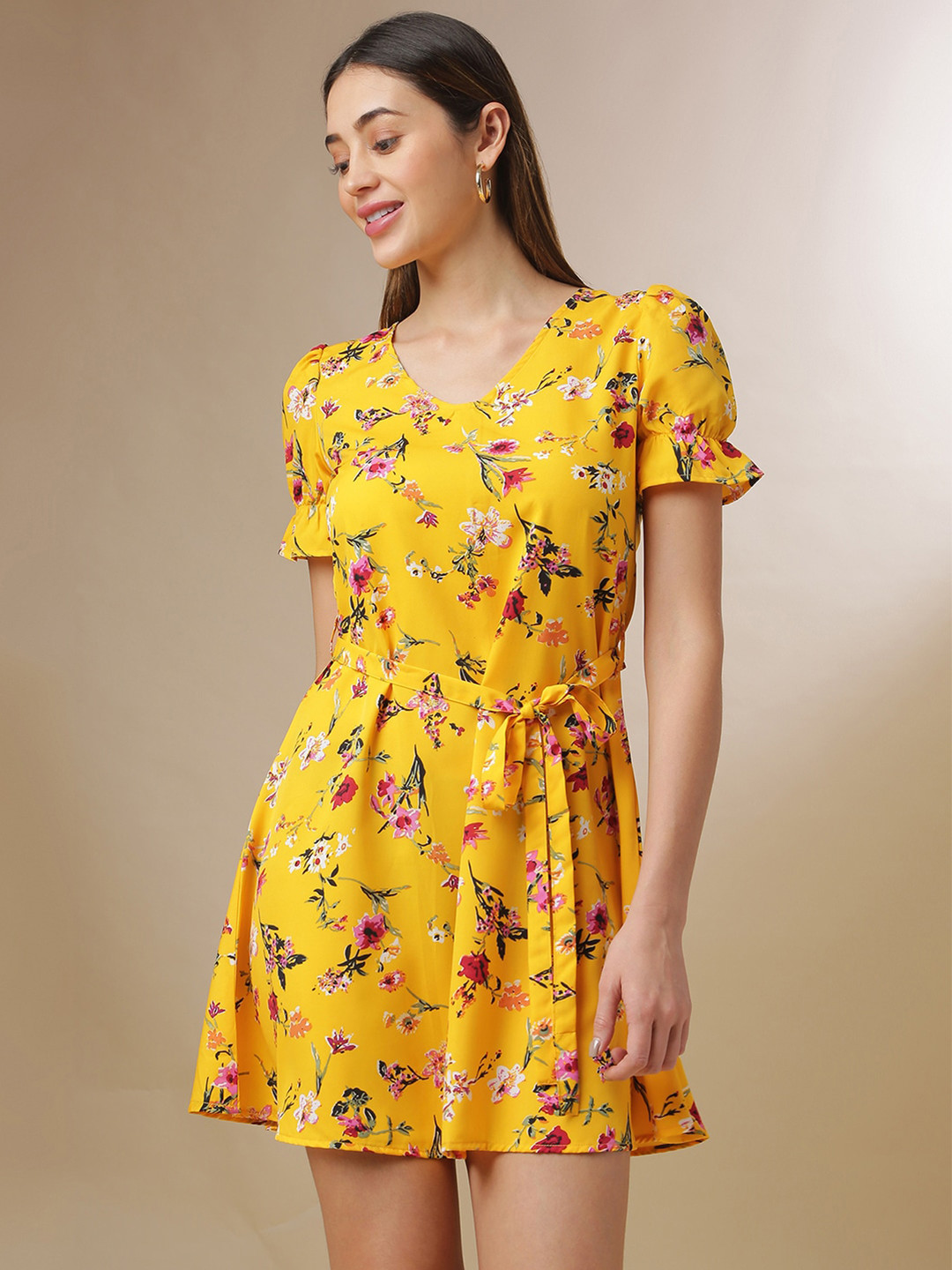 Buy Campus Sutra Yellow Floral Dress - Dresses for Women 16617990 | Myntra
