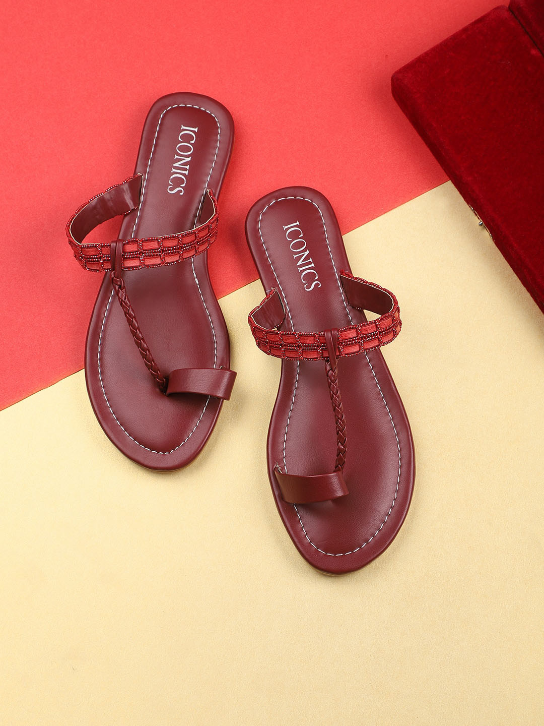 Buy ICONICS Woman Maroon Ethnic One Toe Flats - Flats for Women ...